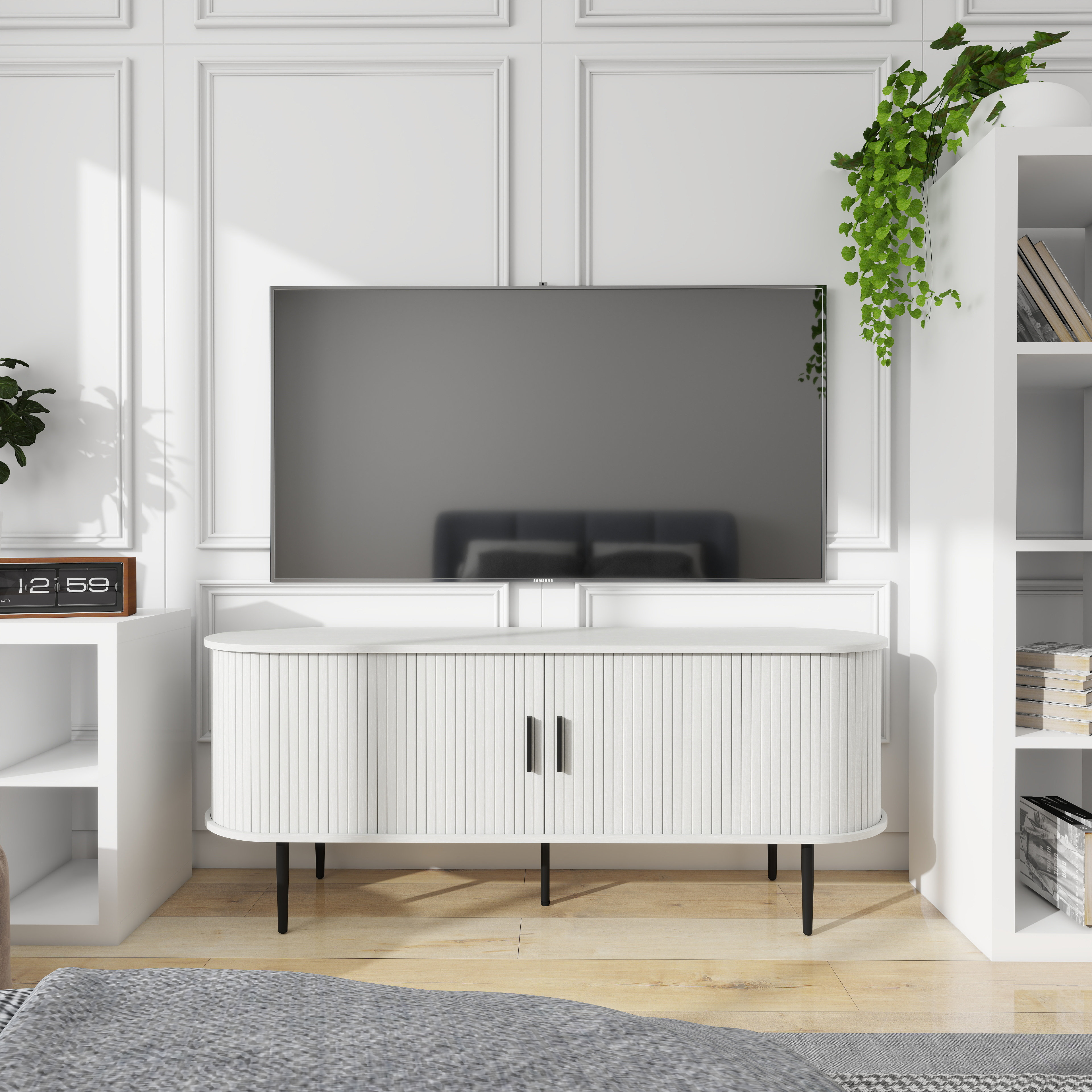 Latitude Run® Allyannah Modern Oval TV Stand with Storage holds up to ...