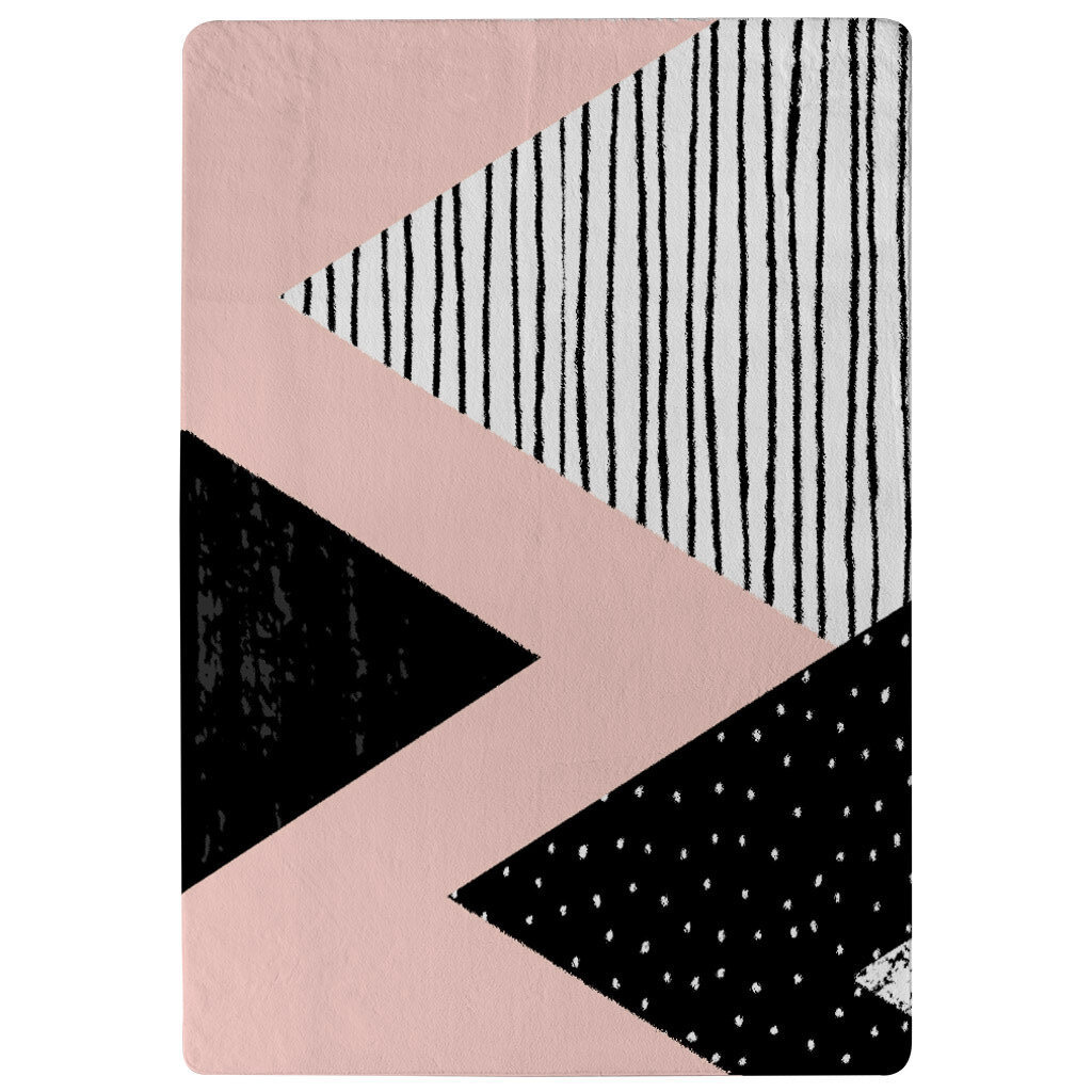 East Urban Home Elliot Triangles Designer Shaggy Pink/Black Rug ...