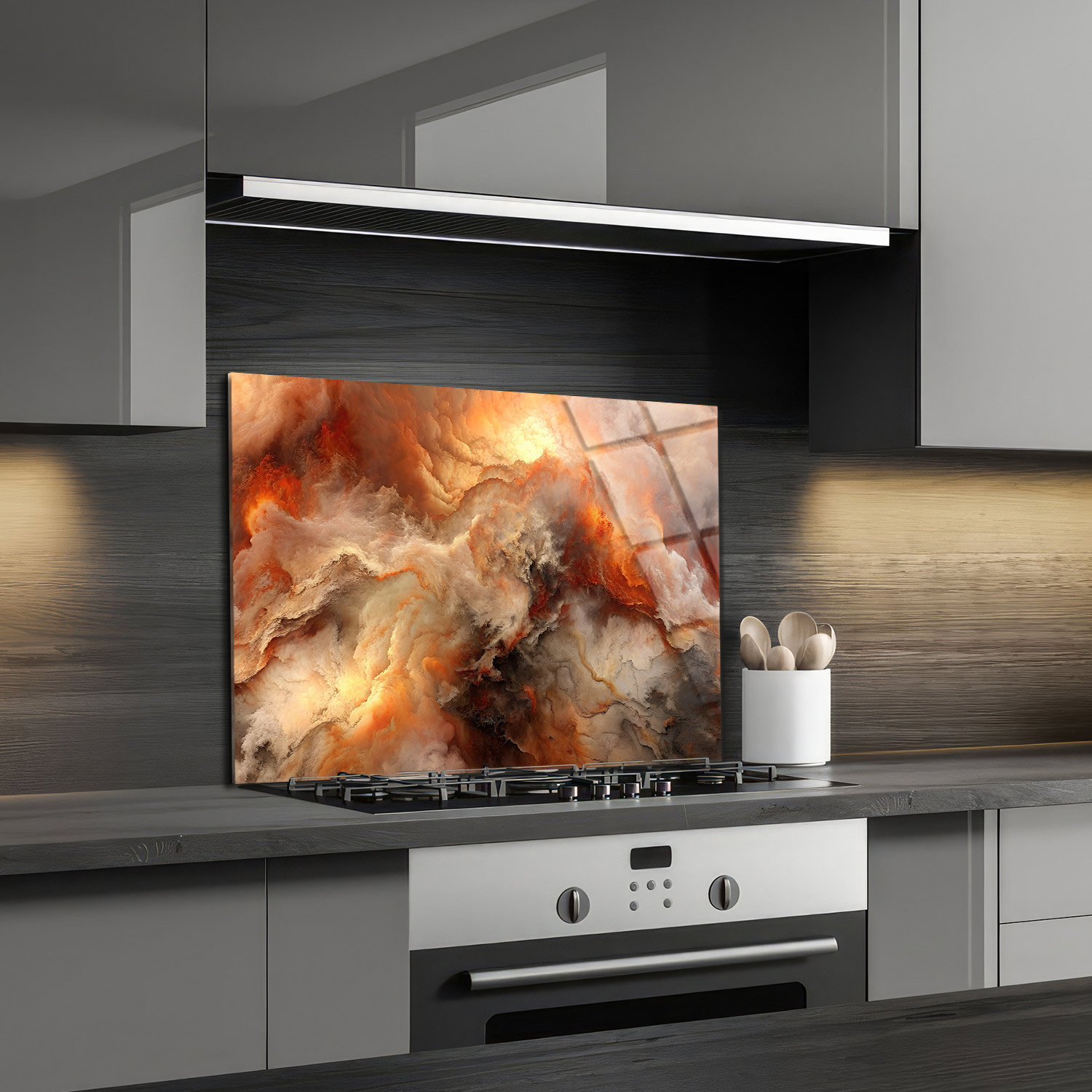 ARTEPERA Fiery Nebula Tempered Glass Backsplash Wall Art - Kitchen Wall ...