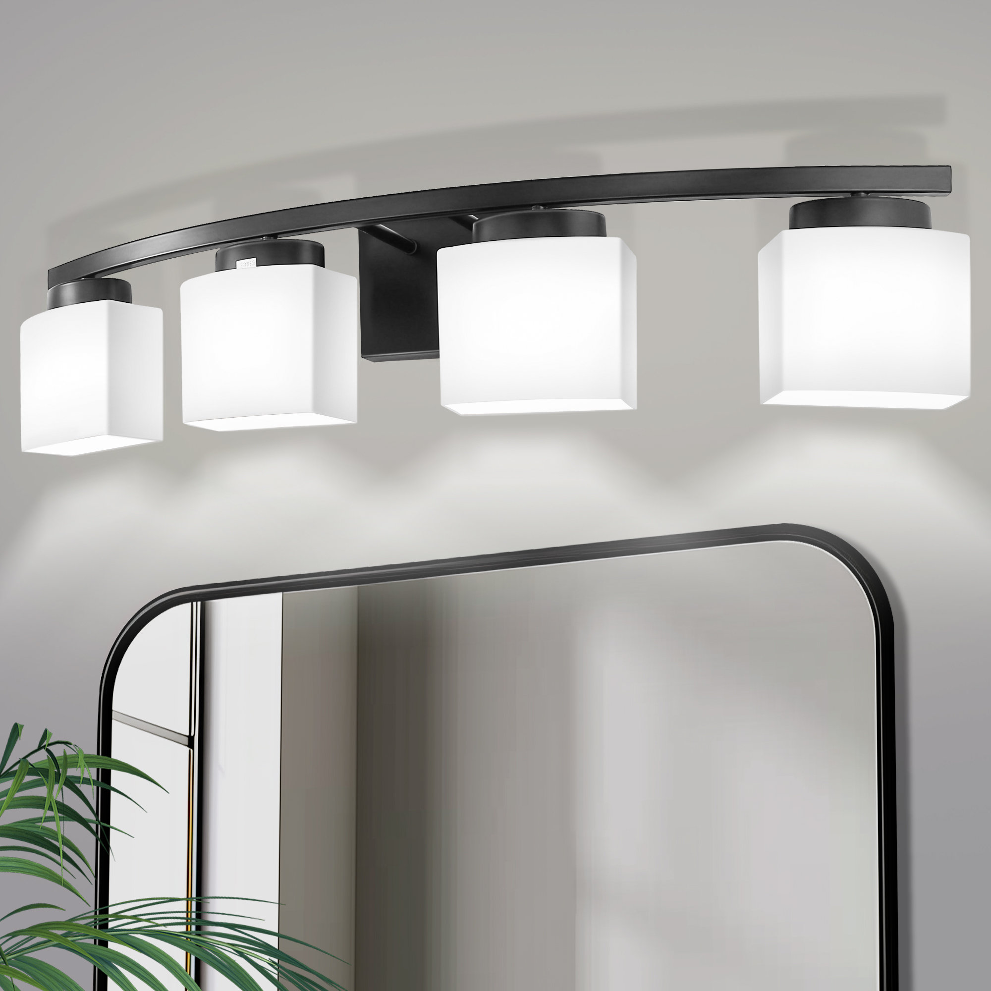 Ebern Designs 4-Light Modern Square Vanity Light For Bathroom, Bedroom ...