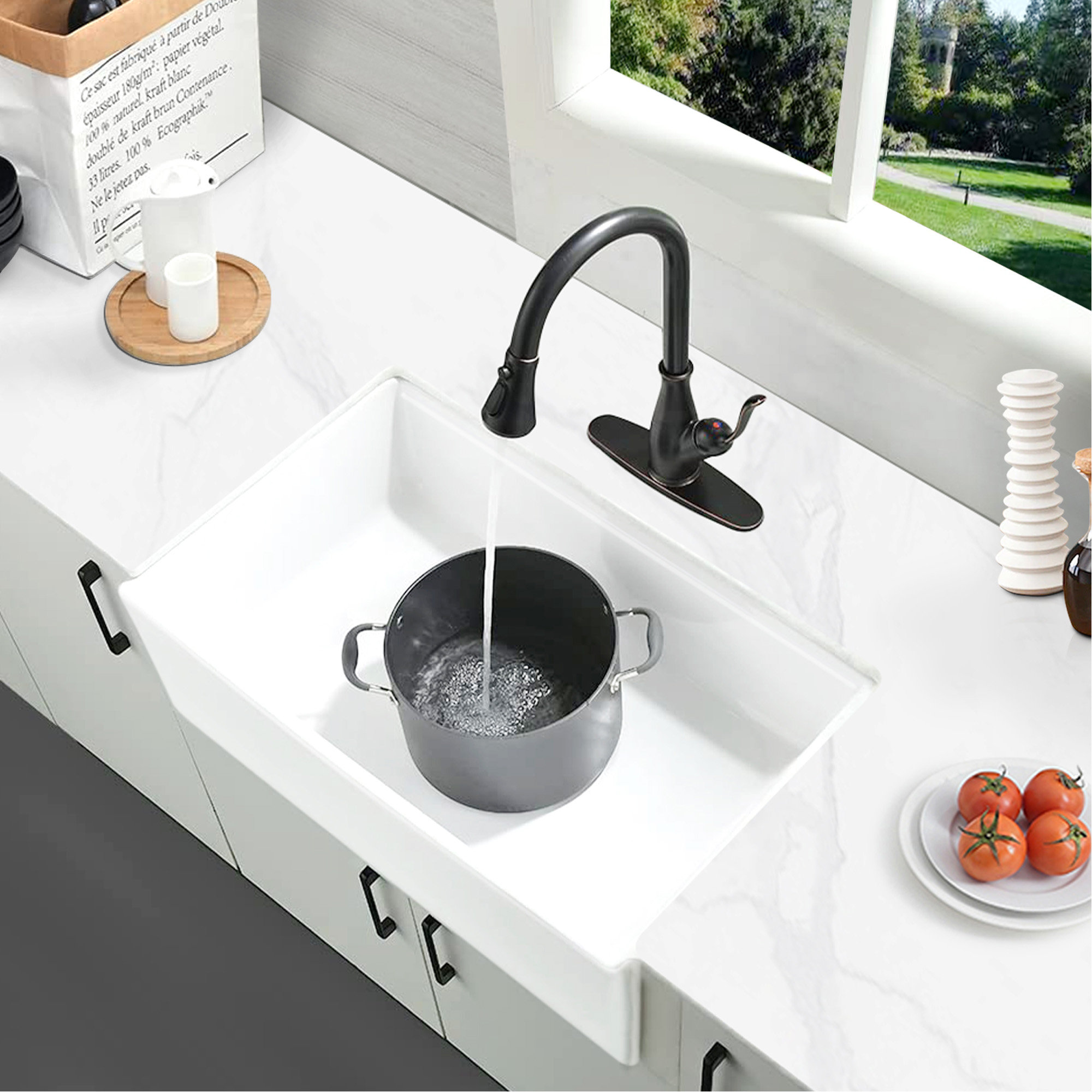 HONGHELEWANG Versatile Rust-Resistant Farmhouse Kitchen Sink With ...