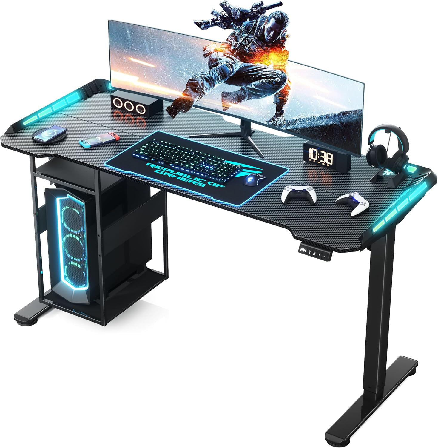Inbox Zero Gaming Desk With LED Lights & Host Shelf, 55" X 24" Gaming ...