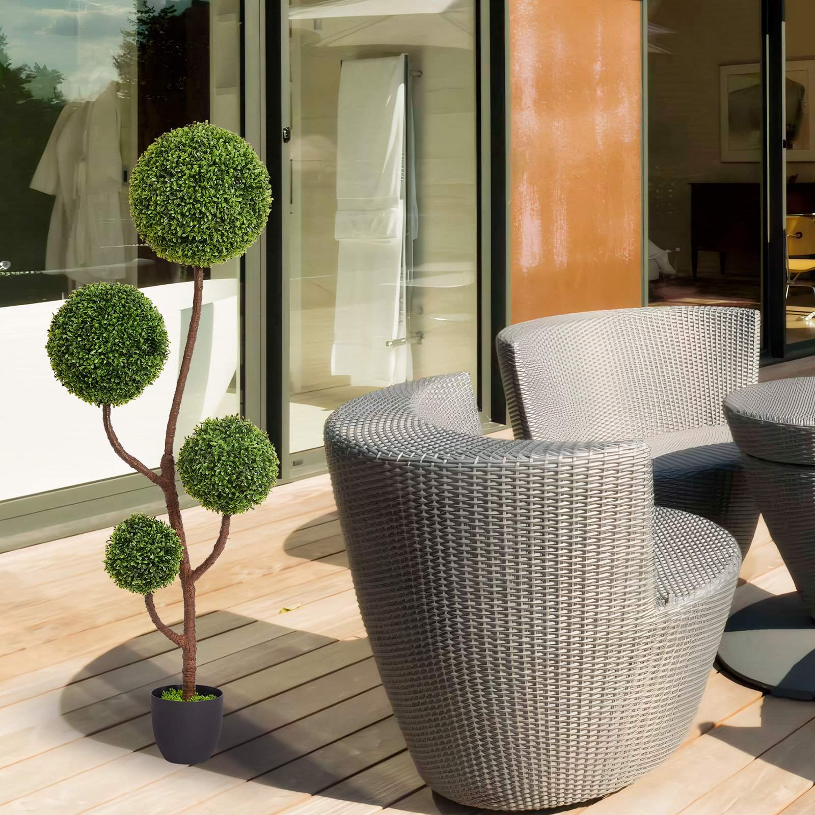 Primrue Lifelike Indoor&Outdoor Use 3Ft Boxwood Ball Topiary Trees Faux ...