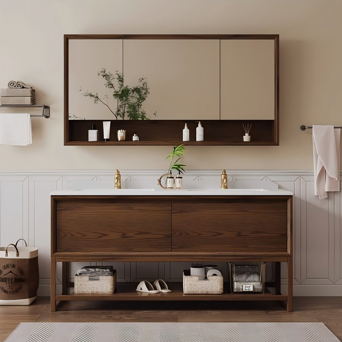 Hokku Designs Brown and White Oak Freestanding Bathroom Washbasin ...