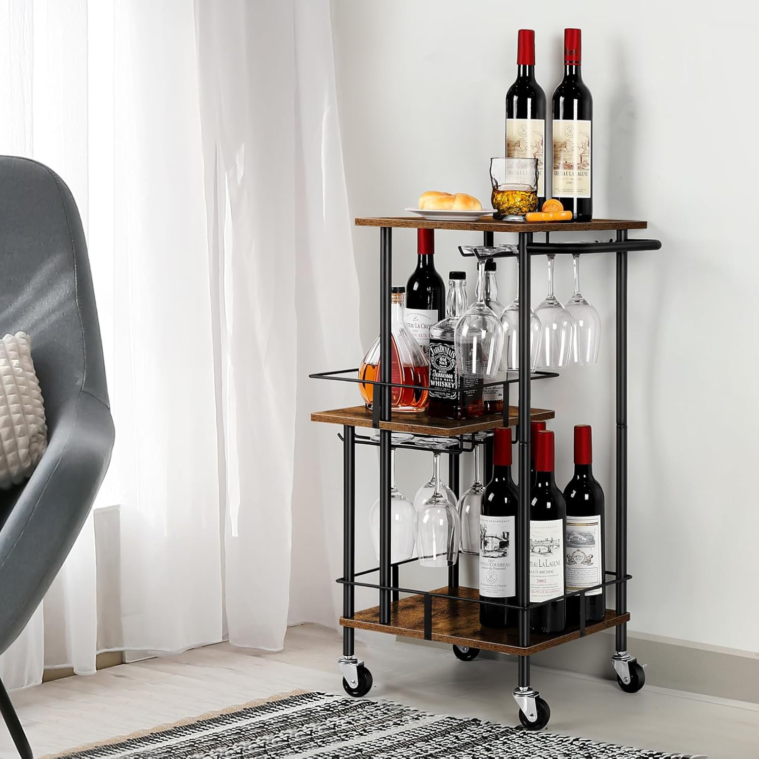 17 Stories Bar Cart For The Home Small Bar Serving Carts With Wheels 3 ...