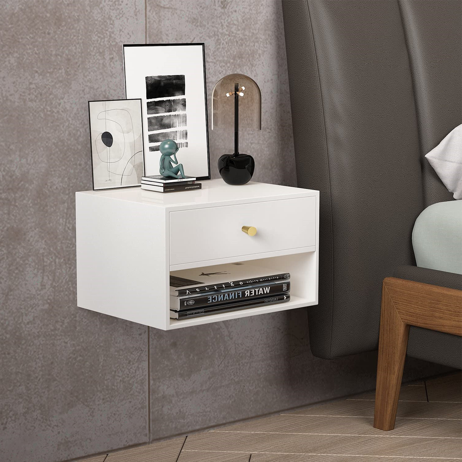 Latitude Run® Modern Floating Bedside Table With Drawer Storage For ...