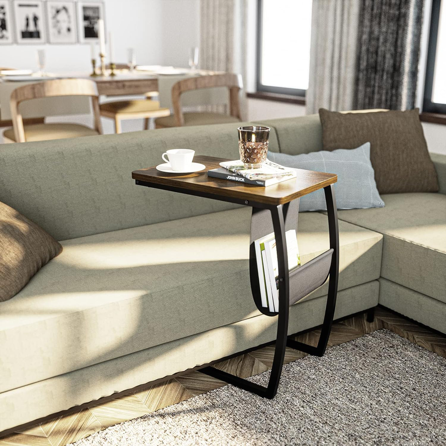 17 Stories Side Table End Table, Vintage C Shaped Couch Table With Side ...