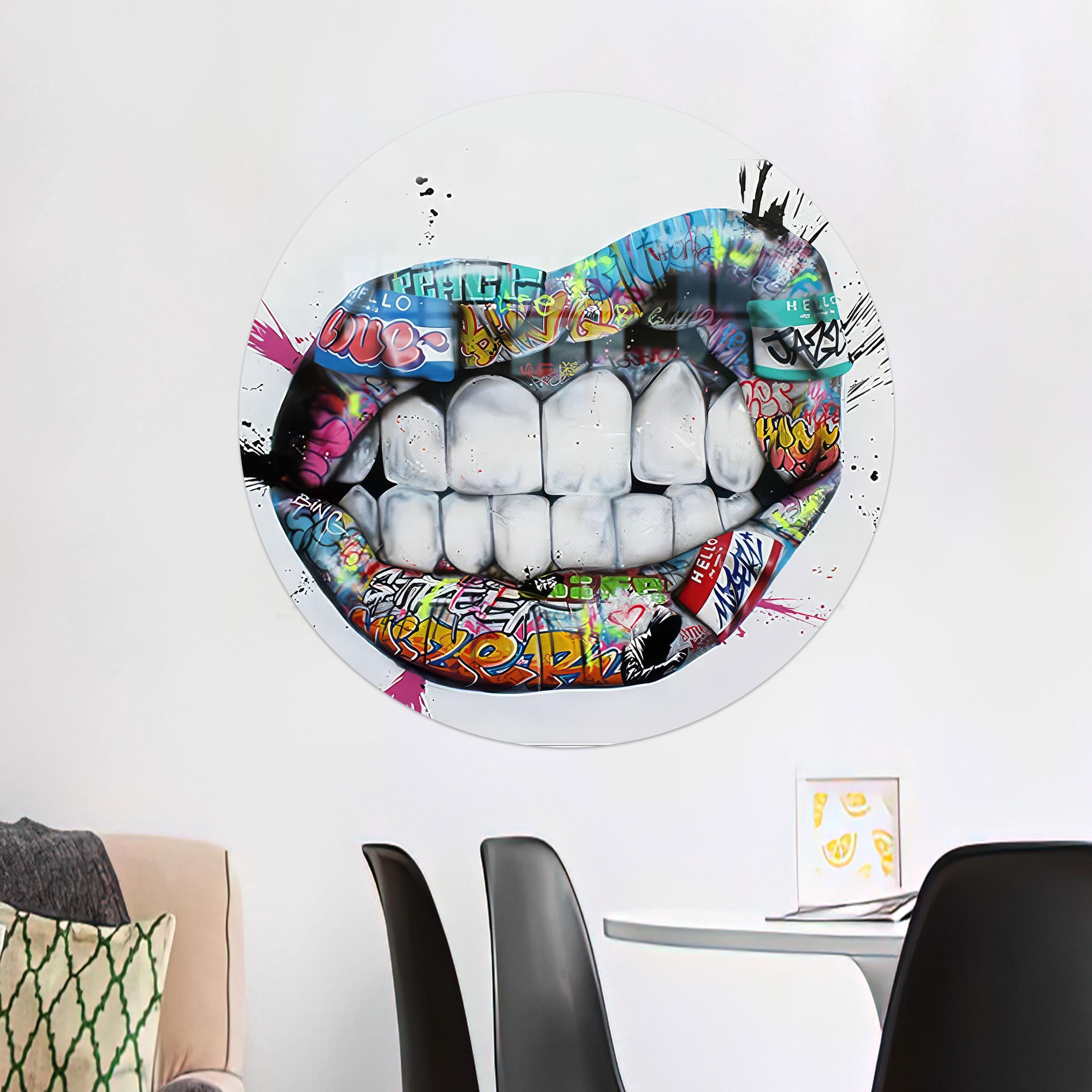 Trinx Modern Teeth Art Decor Printed On Tempered Glass With Abstract ...