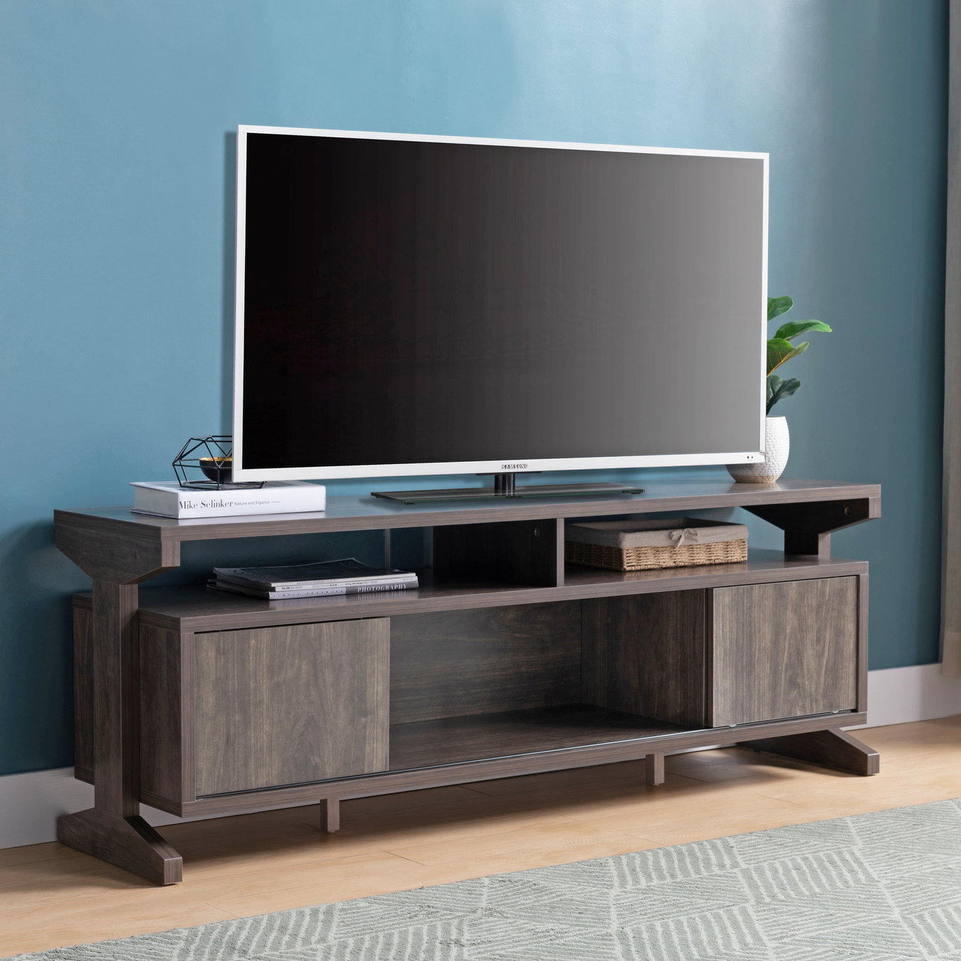 Ebern Designs TV Stand With Two Sliding Doors TV Console Entertainment ...