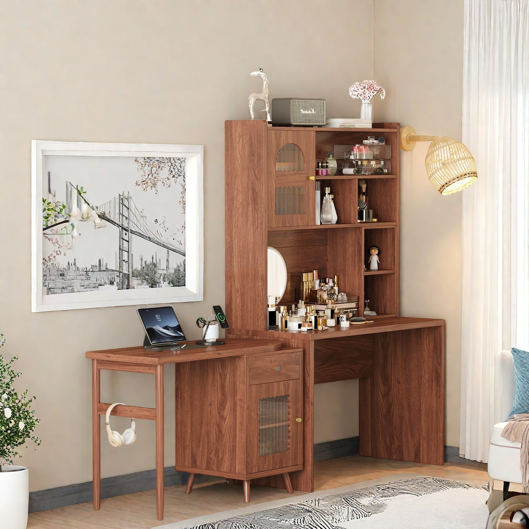 George Oliver Computer Desk With 90 Degree Rotating Desktop, Office ...