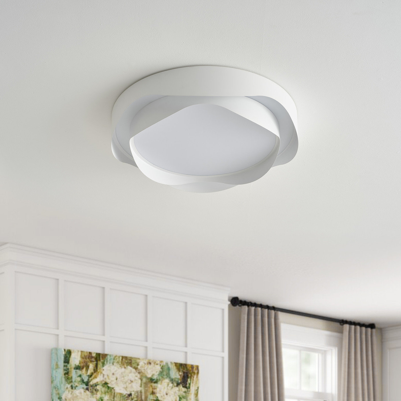 Ivy Bronx 1-lamp White circular flower shaped LED wrought iron ceiling ...