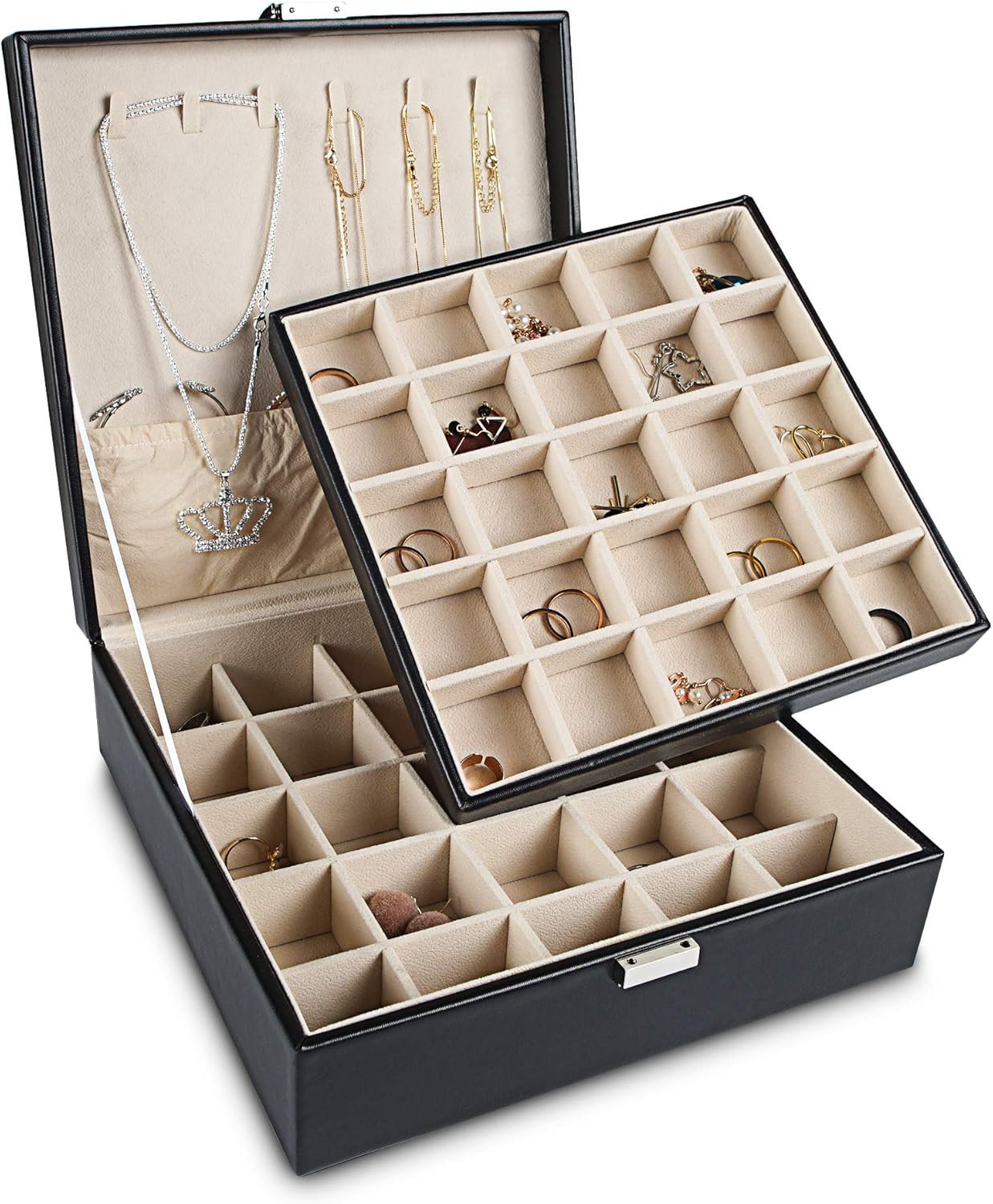Latitude Run® Earring Organizer Classic Jewelry Box 50 Slots Double ...