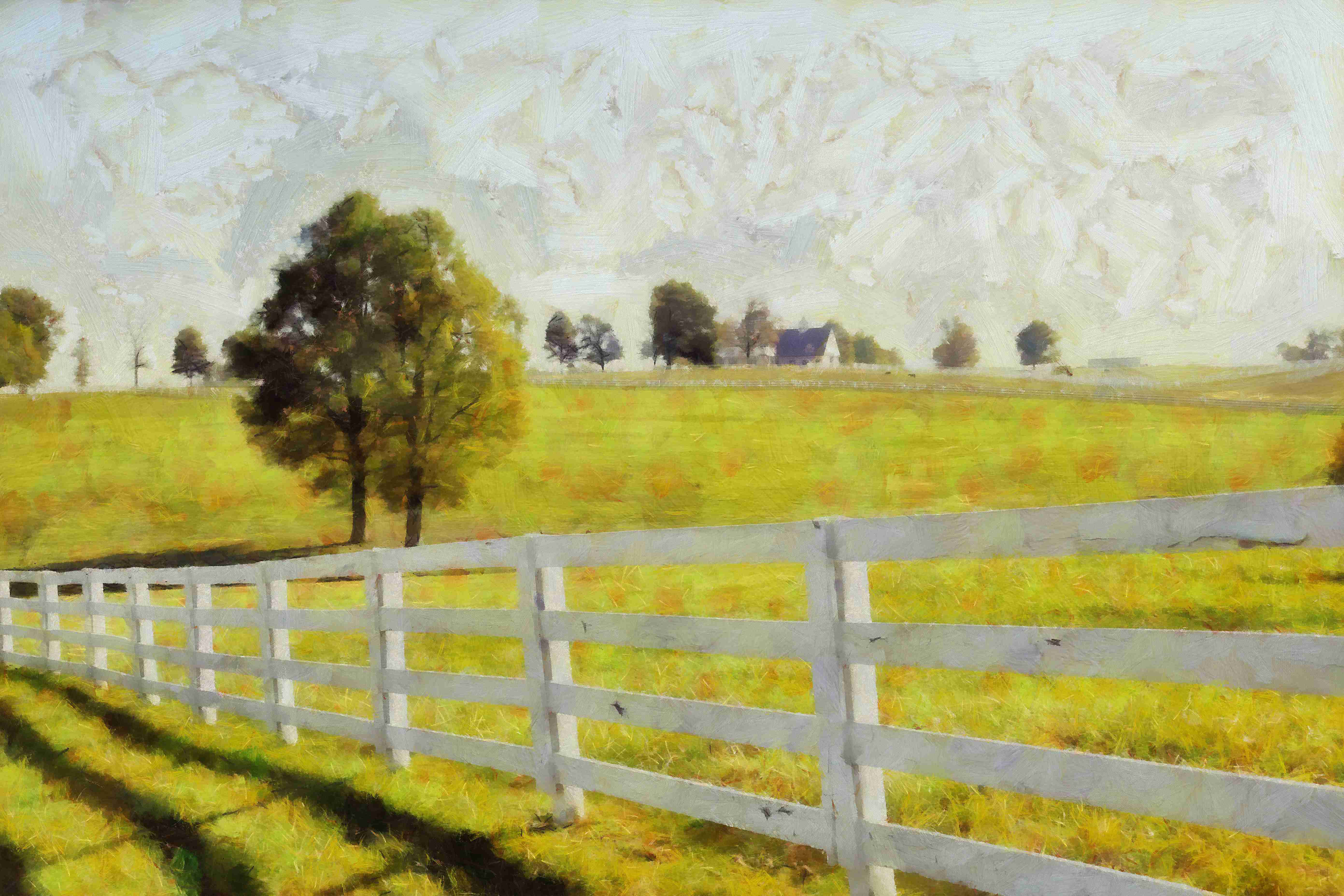 August Grove® Painted Green Field with White Fence - Wrapped Canvas ...