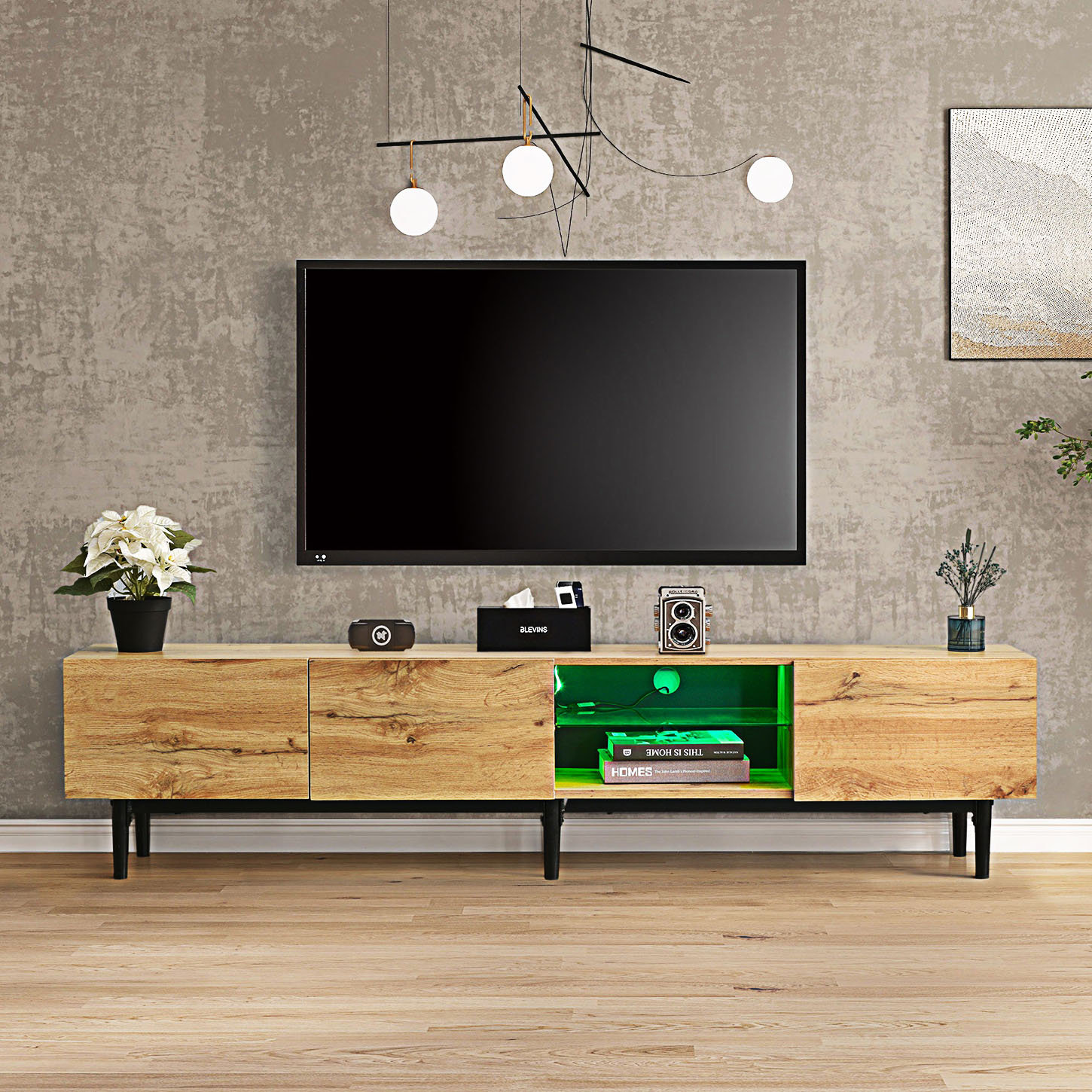 Latitude Run® Modern Tv Stand With 4 Cabinets& Open Shelves, Media ...