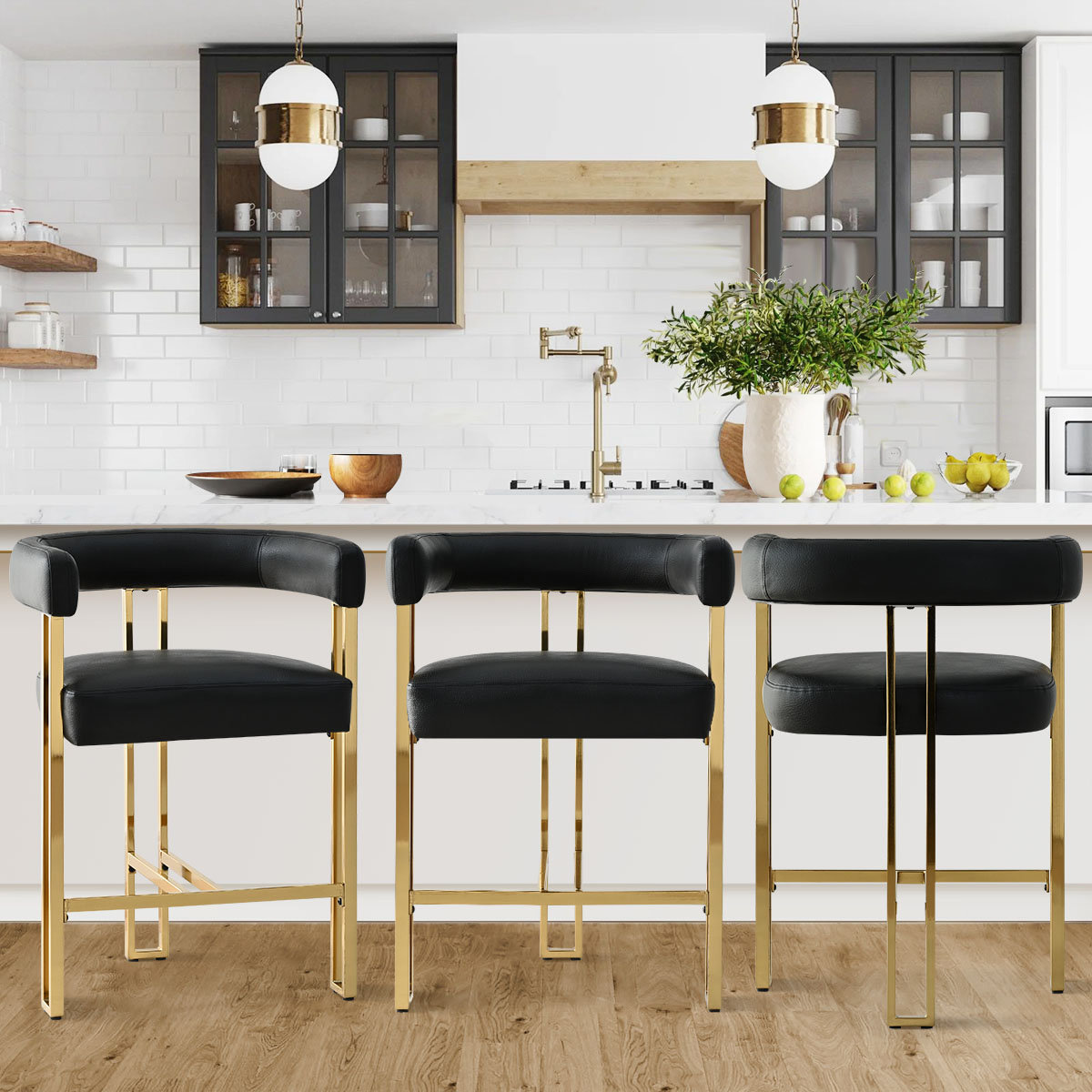 Everly Quinn Mair Set of 3 Luxurious 25" Faux Leather Solid back Gold ...