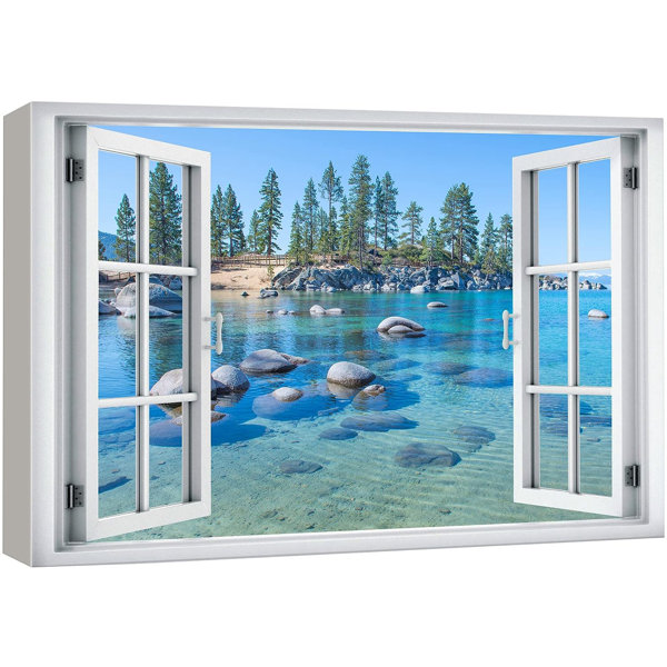 IDEA4WALL Window Scenery Window View Vibrant Neon Mountain Forest Rock ...