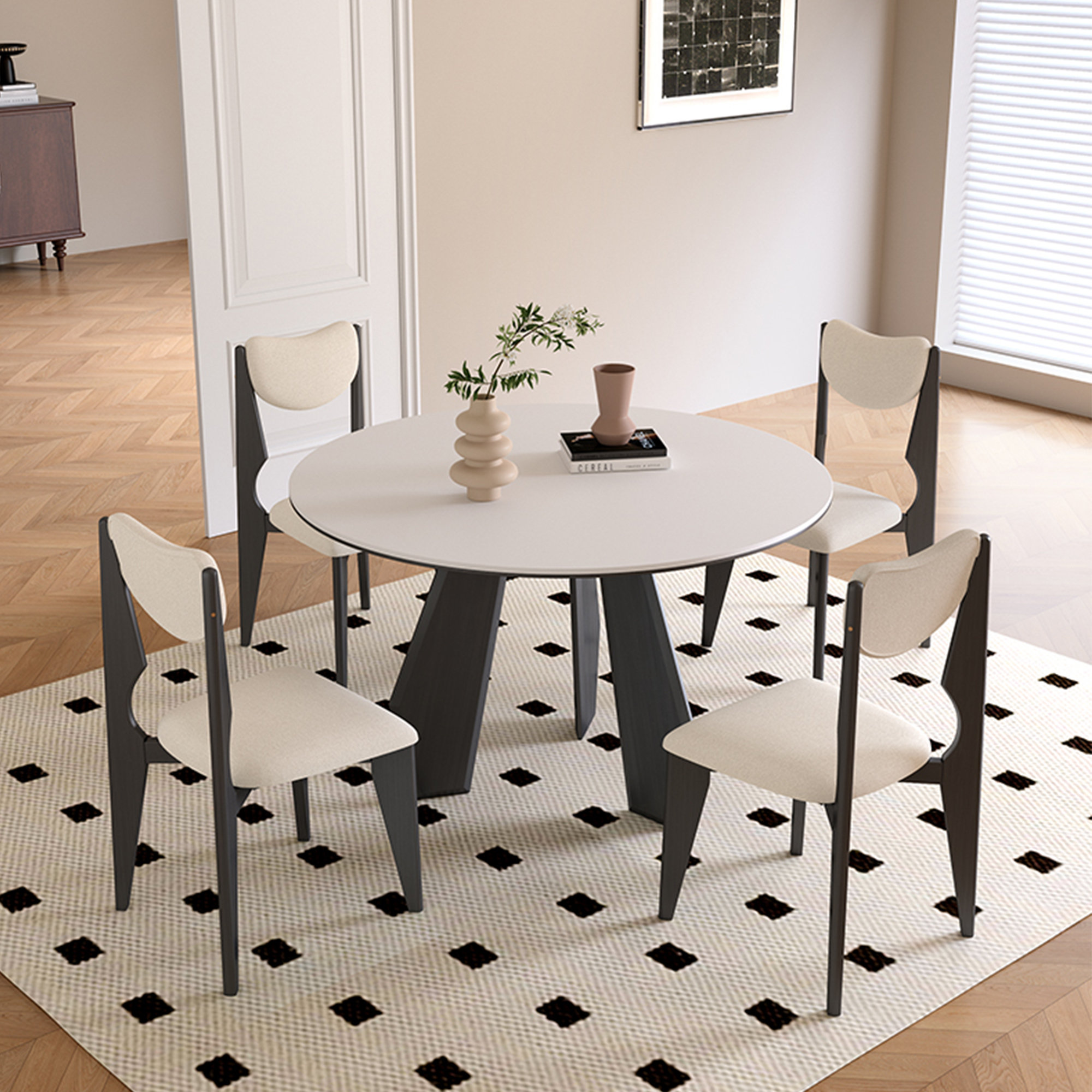 HomeLuxea Oak Sintered Stone Retro Round Table Set | Wayfair