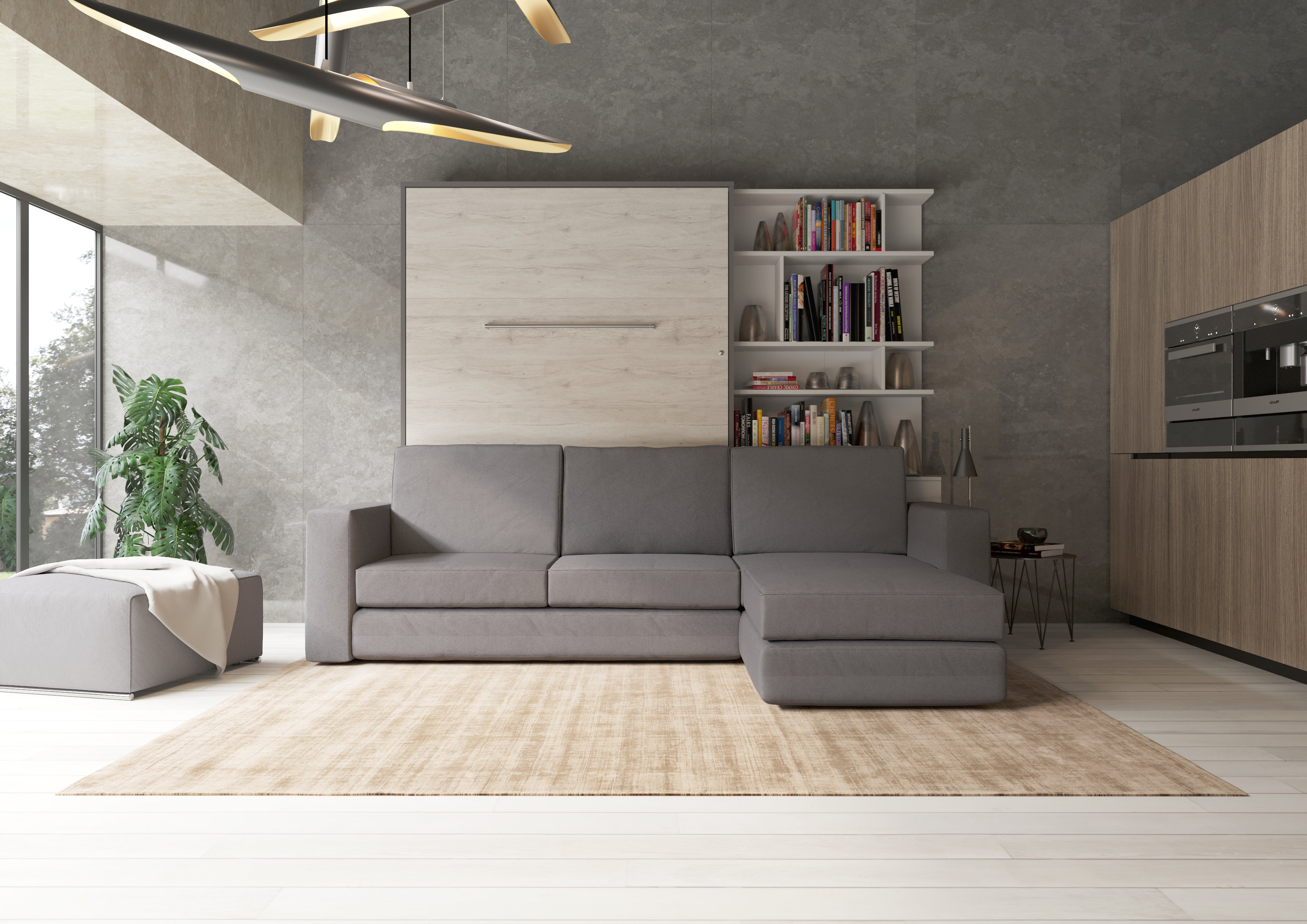 MaximaHouse Invento Vertical Wall Bed With A Corner Sofa And A Bookcase ...