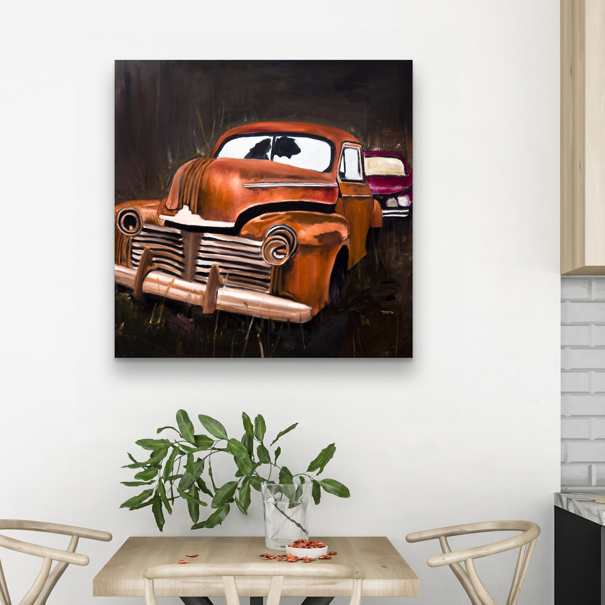 Begin Edition International Inc. Old car crash - 32"x32" art on canvas ...