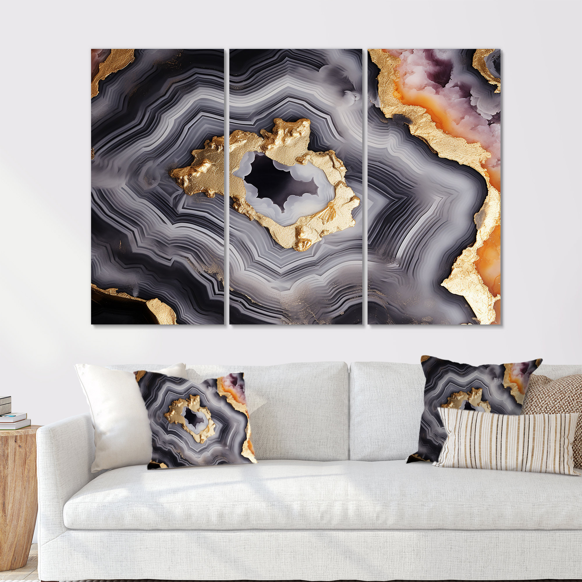 Design Art Opulent Glam Agate Black Gold I - Marble Wall Art Decor Set ...