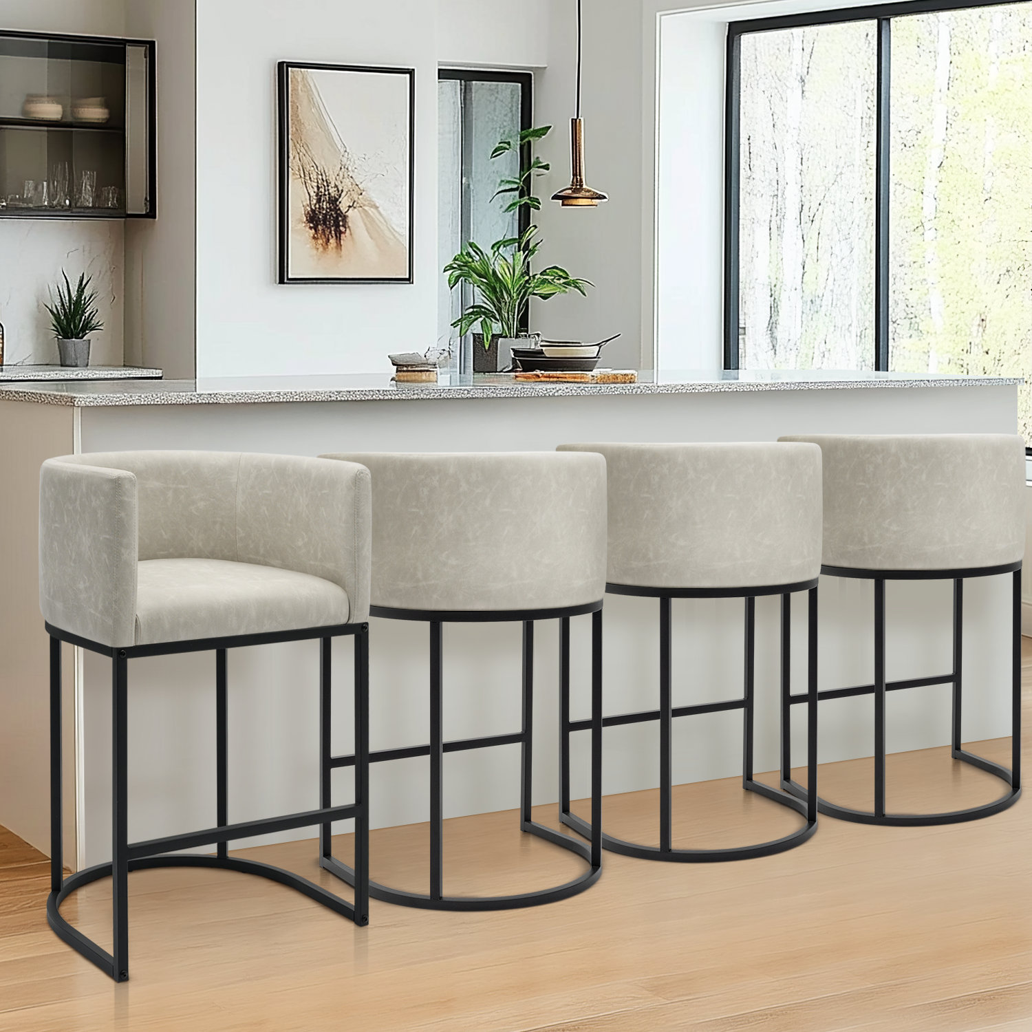 Hokku Designs Pu Leather Counter Stool Barrel Counter Height Stools ...