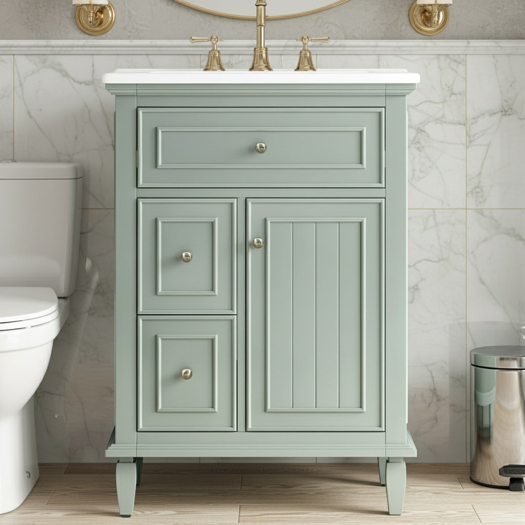 Wildon Home® 24 Inch Freestanding Small Bathroom Vanity With Sink, Soft ...