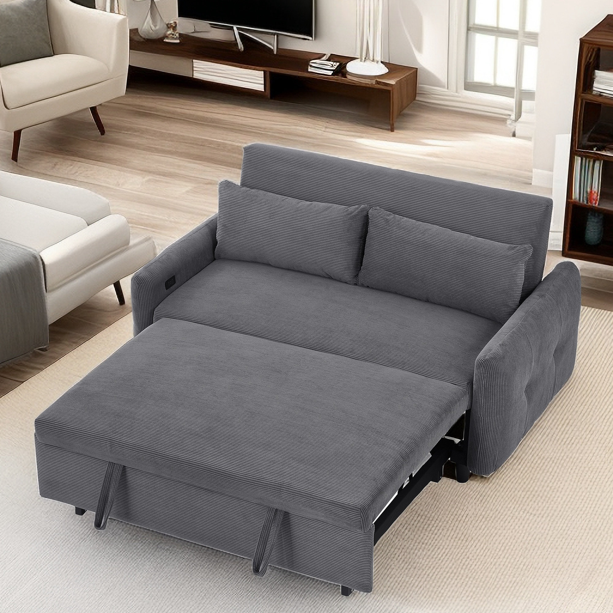 Latitude Run® Isel 57'' Sofa Bed Sleeper Loveseat with USB Port and Two ...