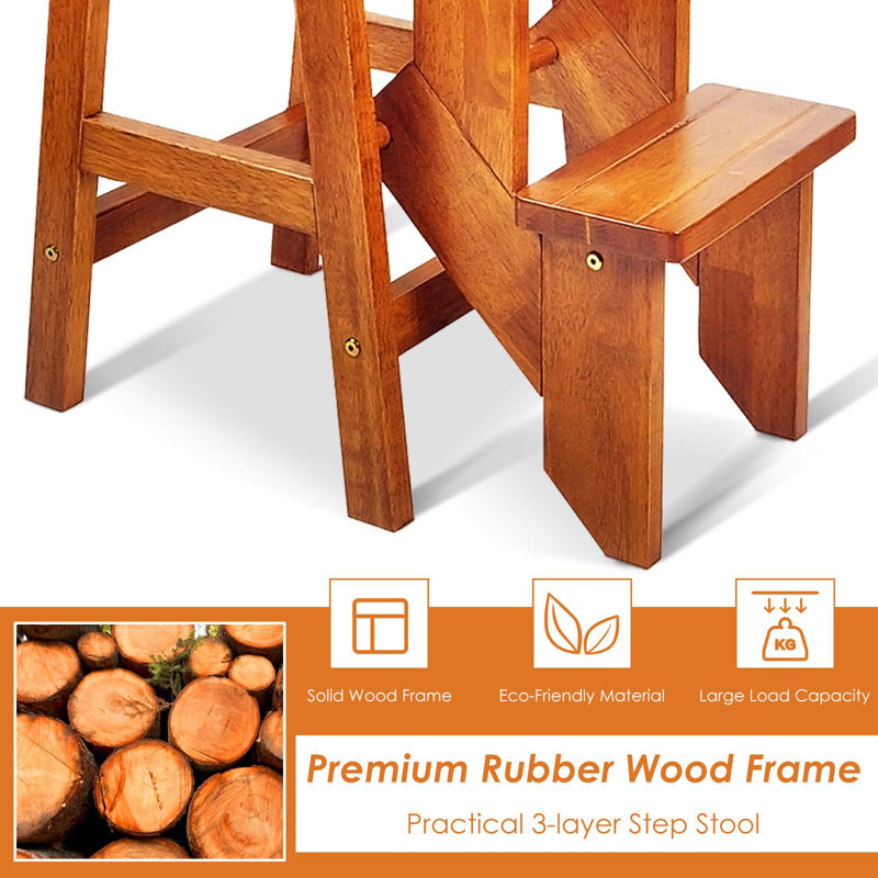 Wildon Home® Oakgrove 3 - Step Wood Folding Step Stool & Reviews | Wayfair