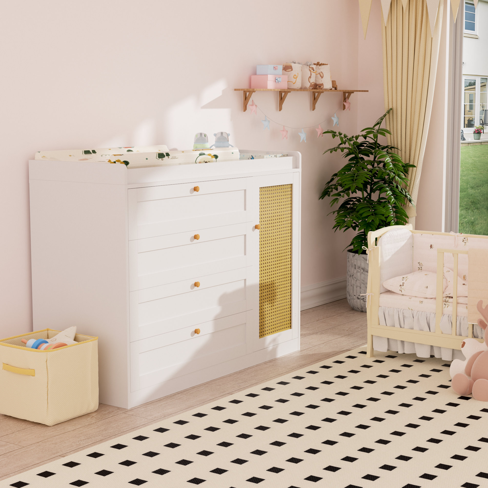 Bay Isle Home™ 47.2'' 4 Drawer Changing Table With 1 Cabinets, Solid ...