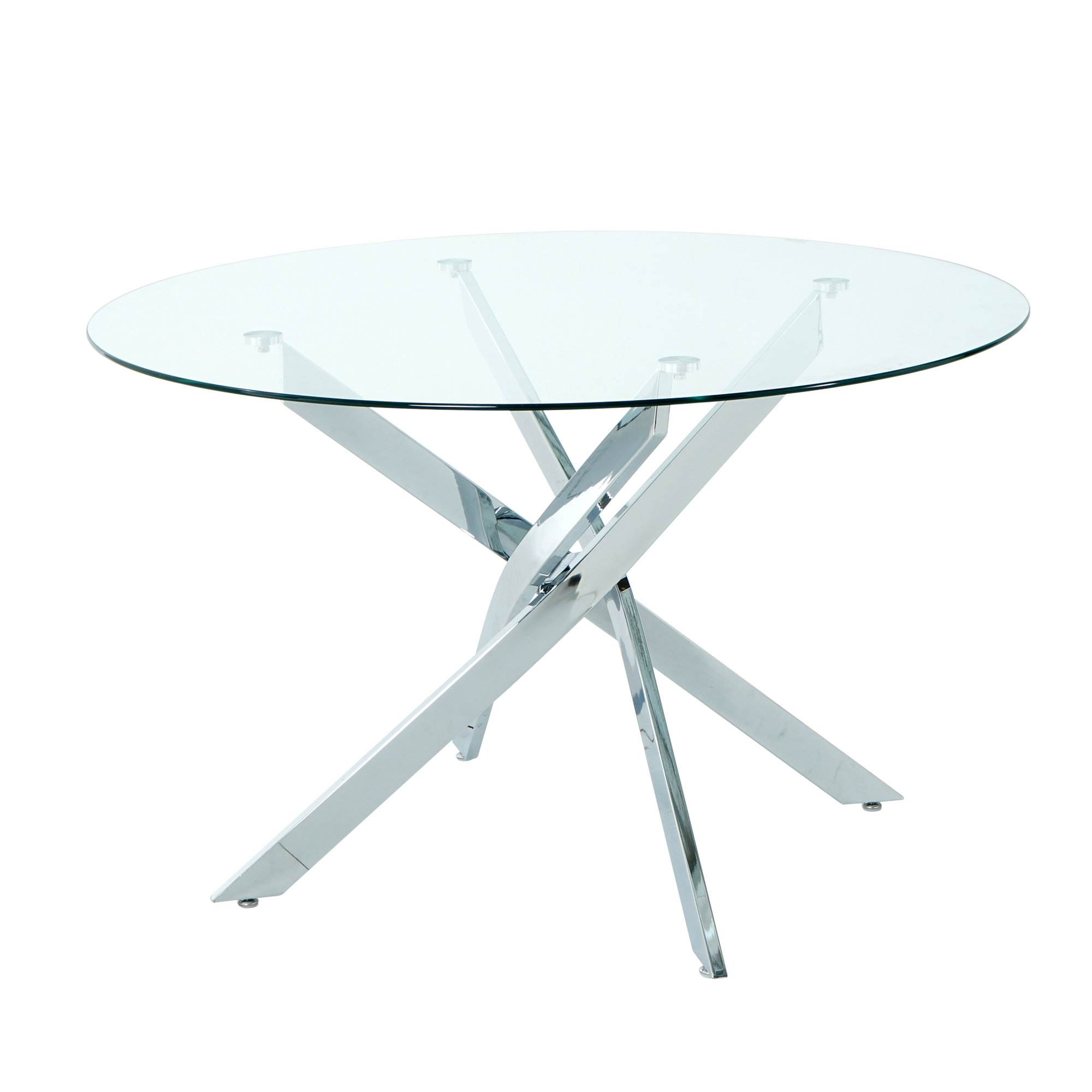 Wrought Studio Jorley Round Glass Top Metal Base Dining Table | Wayfair