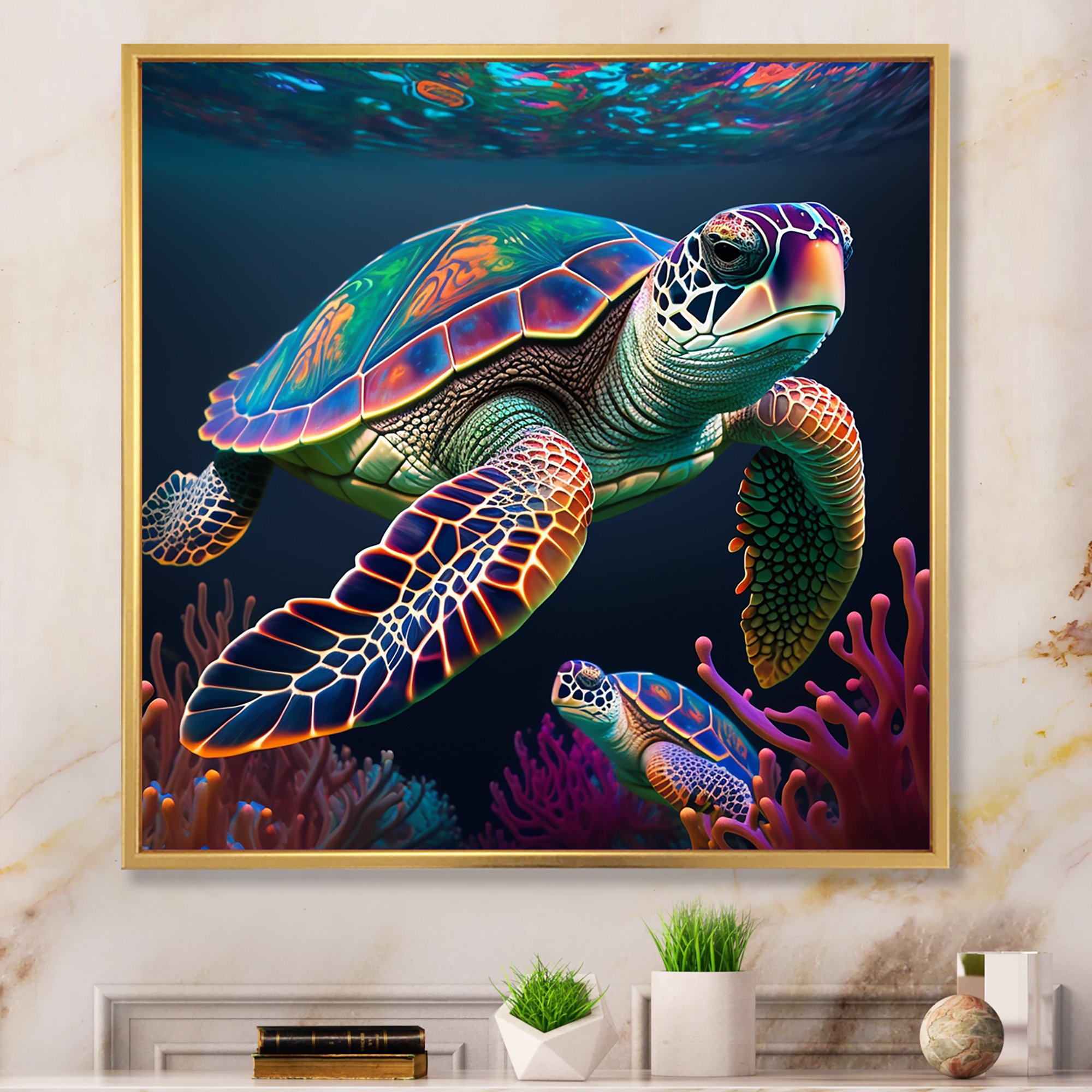 Bay Isle Home " Colorful Deep Sea Turtle Portrait " | Wayfair