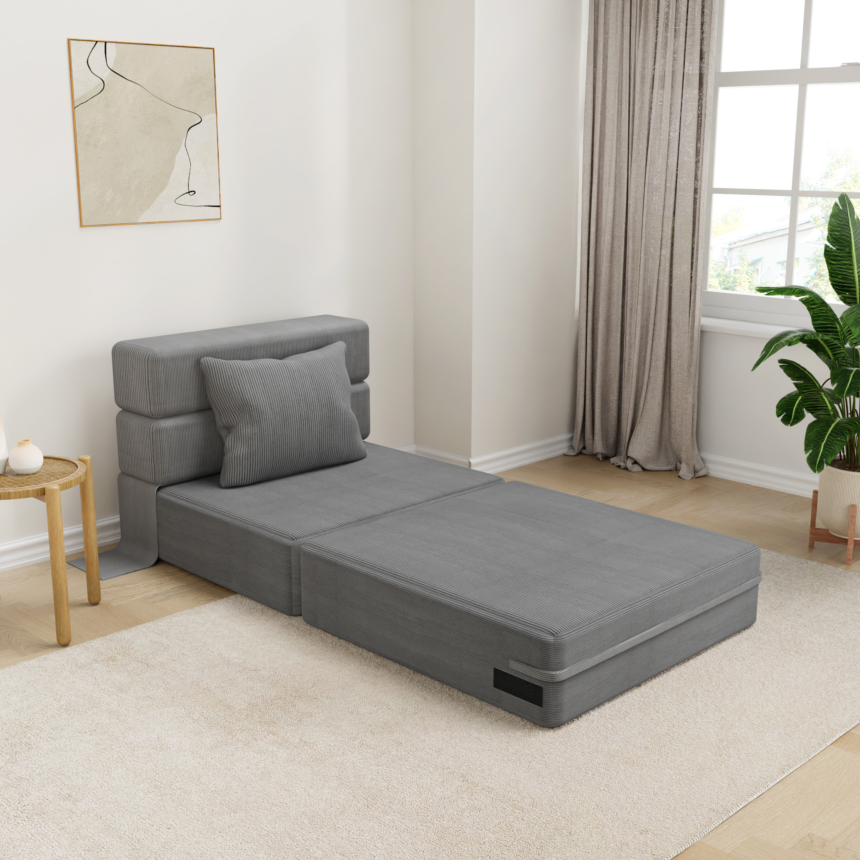 Ebern Designs Convertible Folding Compression Sectional Sofa Coach (Set ...