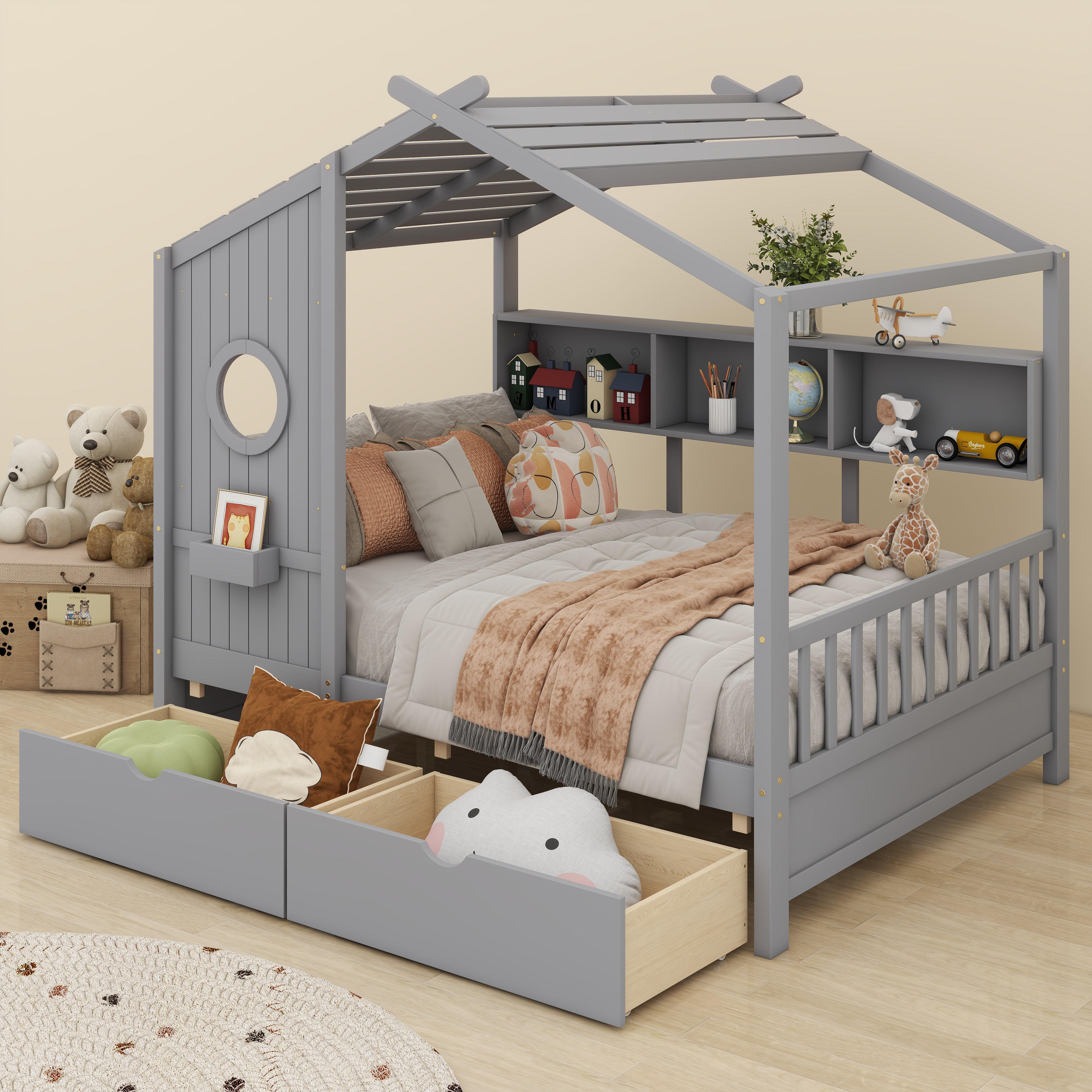 Harper Orchard Maretti Wooden Full Size House Bed with 2 Drawers | Wayfair