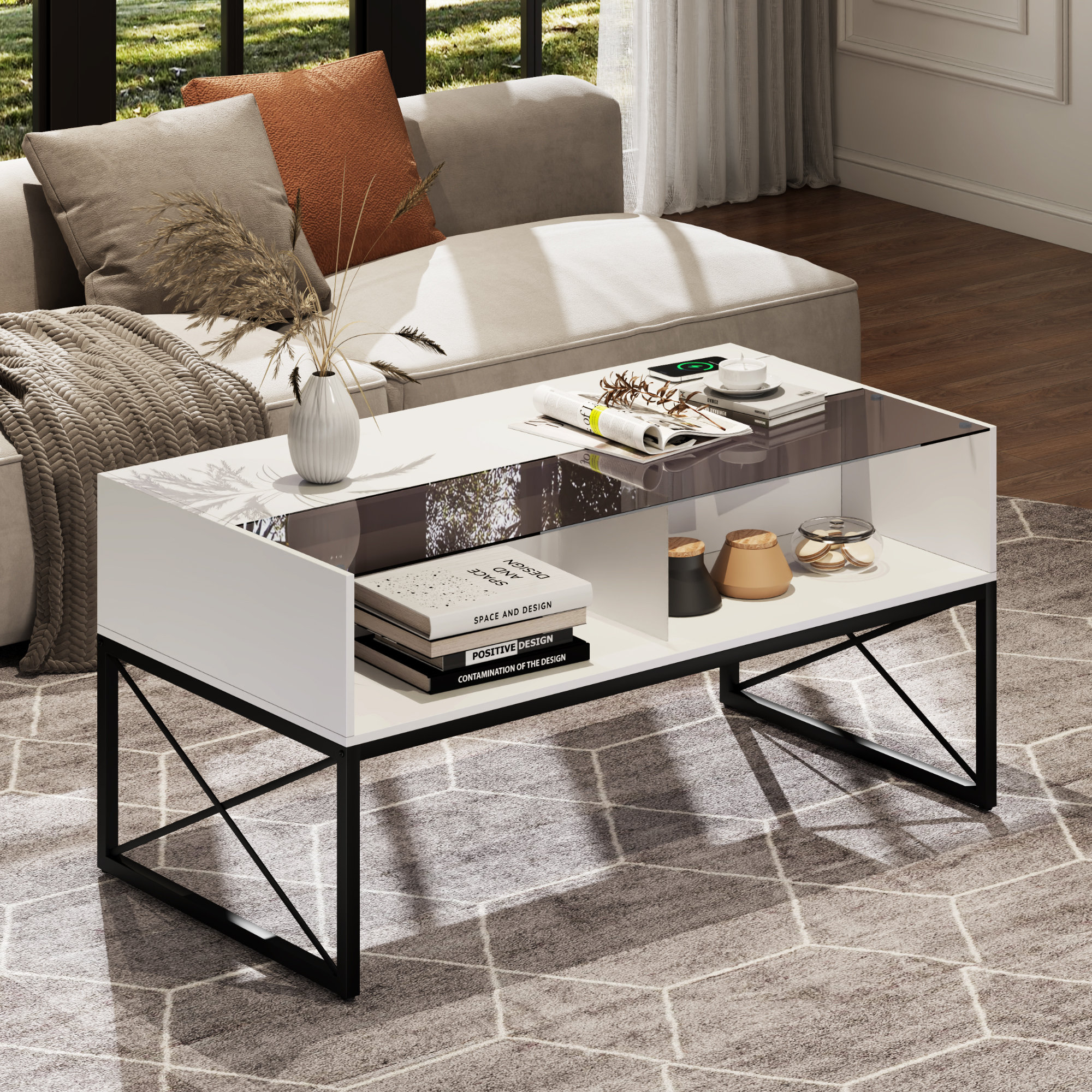 Mercury Row® Yoan Coffee Table with Outlets and LED Lights | Wayfair