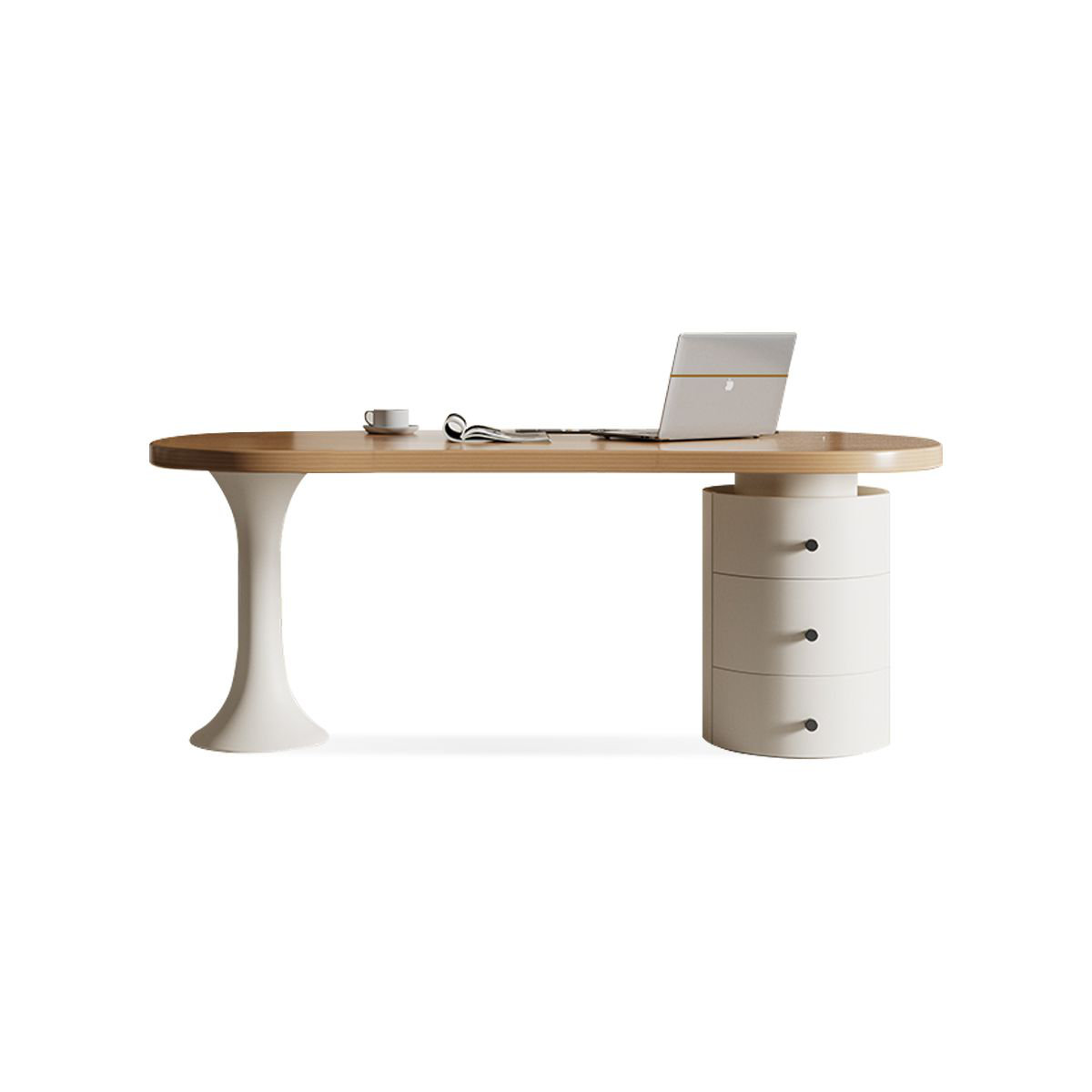 LUZISO Light-walnut + White Curved Manufactured Wood with 3 drawers ...