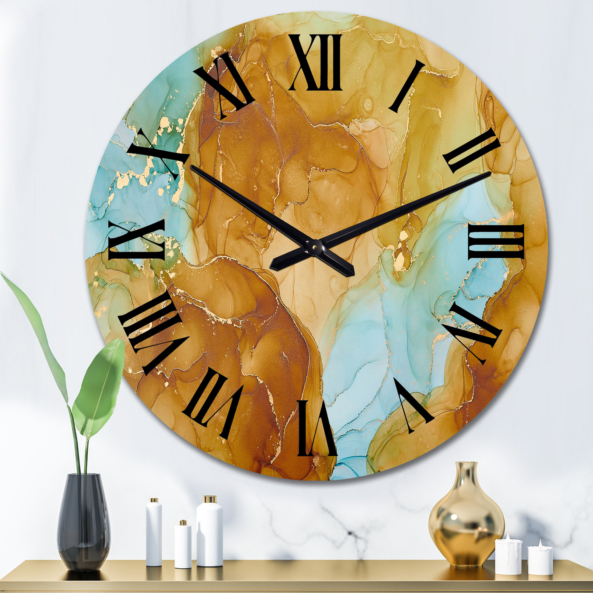 East Urban Home Brown Luxury Abstract Fluid Art IX - Modern Wall Clock ...