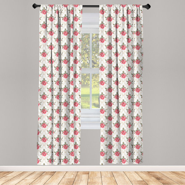 East Urban Home Flower 4-Panel Curtains, Romantic Shabby Plant, Pink ...