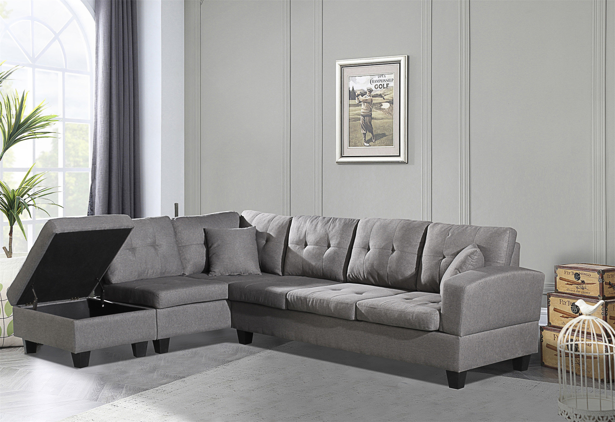 Latitude Run® Fabric Left Chaise Living Room Sofa Set With Storage ...