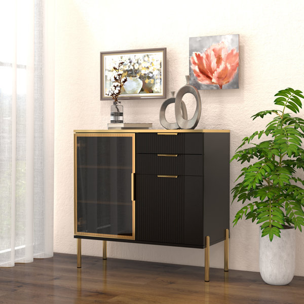 Mercer41 Symona 31"w Side Cabinet With Doors And Drawer, Black ...