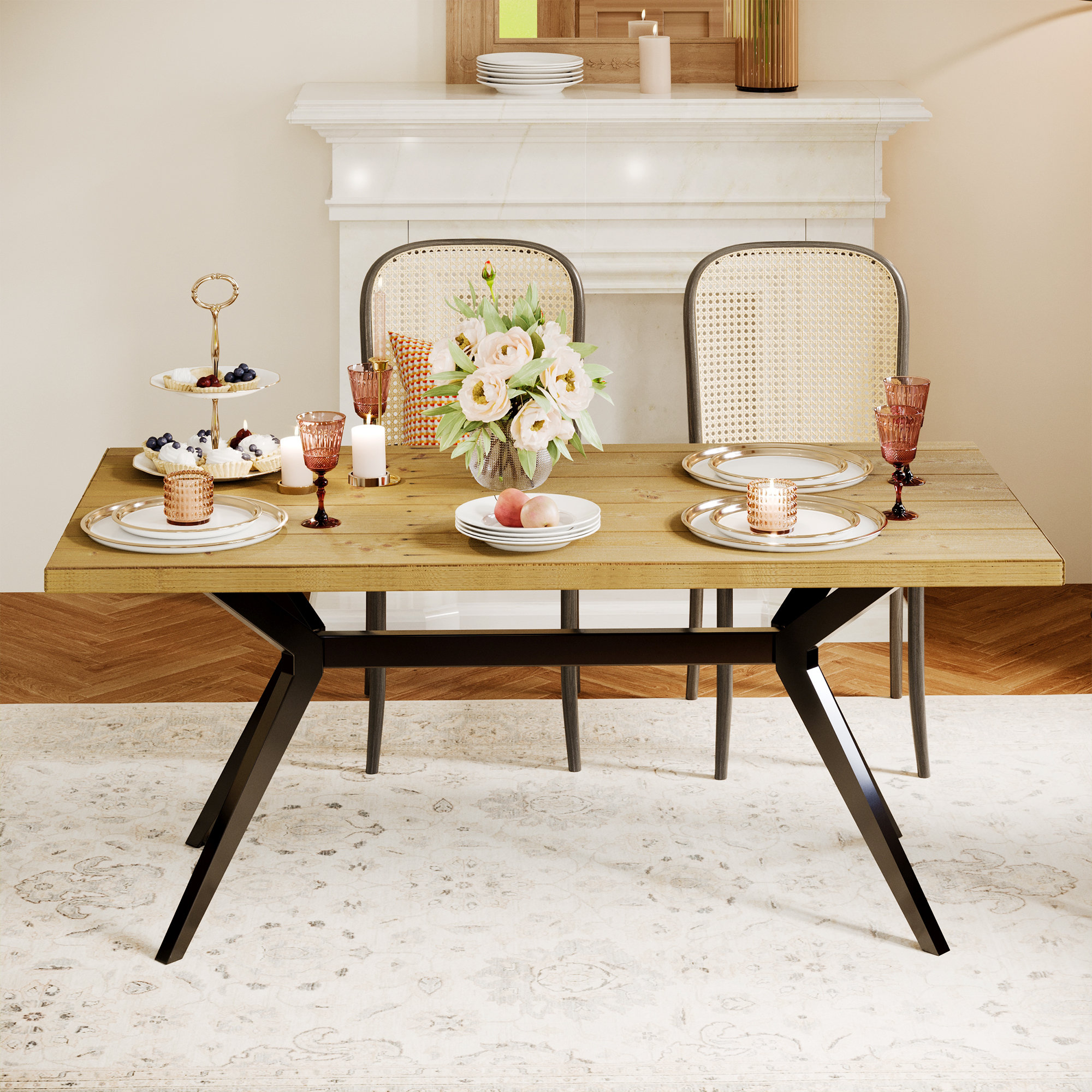 17 Stories Modern Rectangular Wood Kitchen Table Dinner Table, 70-inch ...