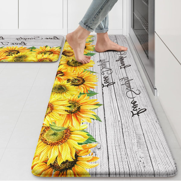 Gracie Oaks Farmhouse Sunflower Kitchen Rugs Sets of 2, Kitchen Floor ...