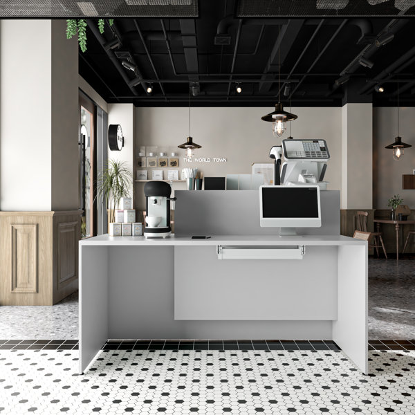 Inbox Zero 62.99'' W Modern Reception Desk With Open Shelvings | Wayfair