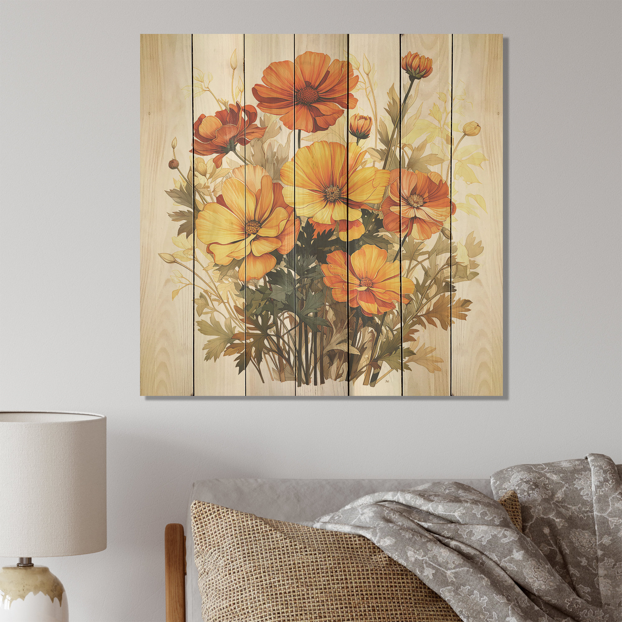 Winston Porter Marigold Majesty Bouquet I - Marigold On Wood Print ...