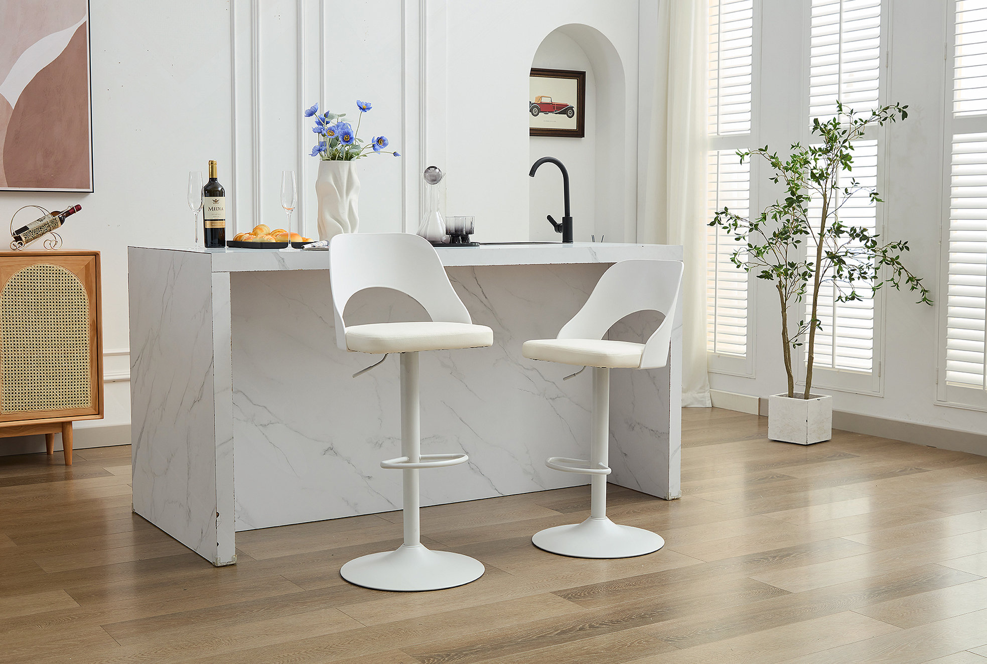 George Oliver Bar Stools Set of 2 Modern White PU Counter Height ...