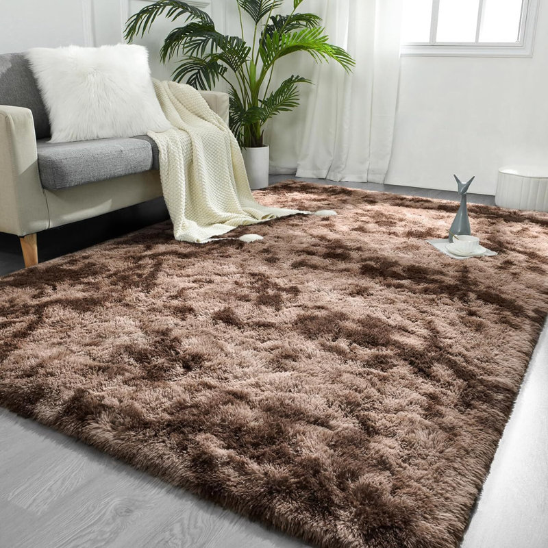 Wrought Studio™ Tie-Dyed Coffee Washable Shaggy Large Area Rugs For ...