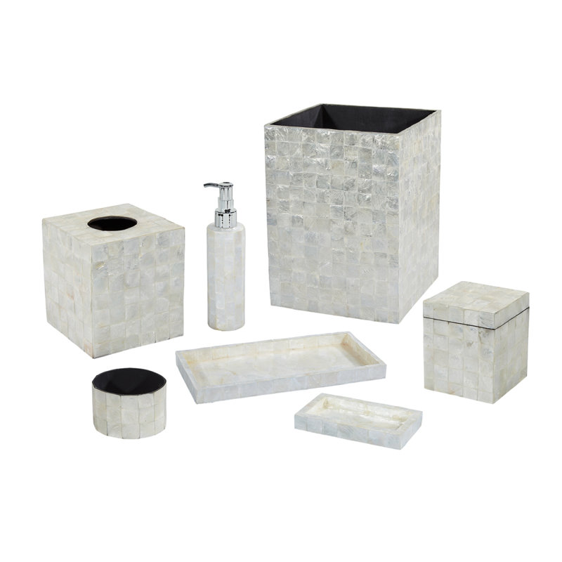 Everly Quinn White Tiled Capiz Shell 7pc Bathroom Set | Wayfair