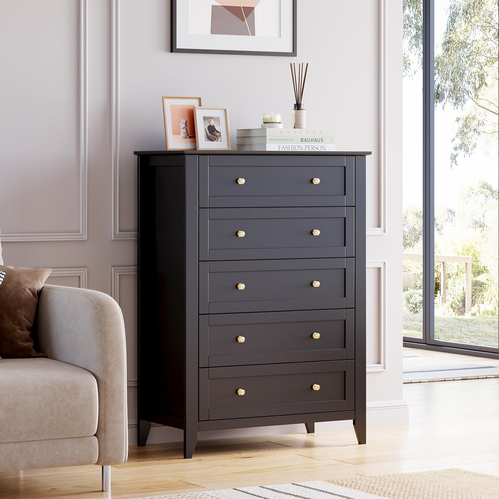 Winston Porter 5 Chest Of Drawer Dresser, Modern Tall Nightstand With ...