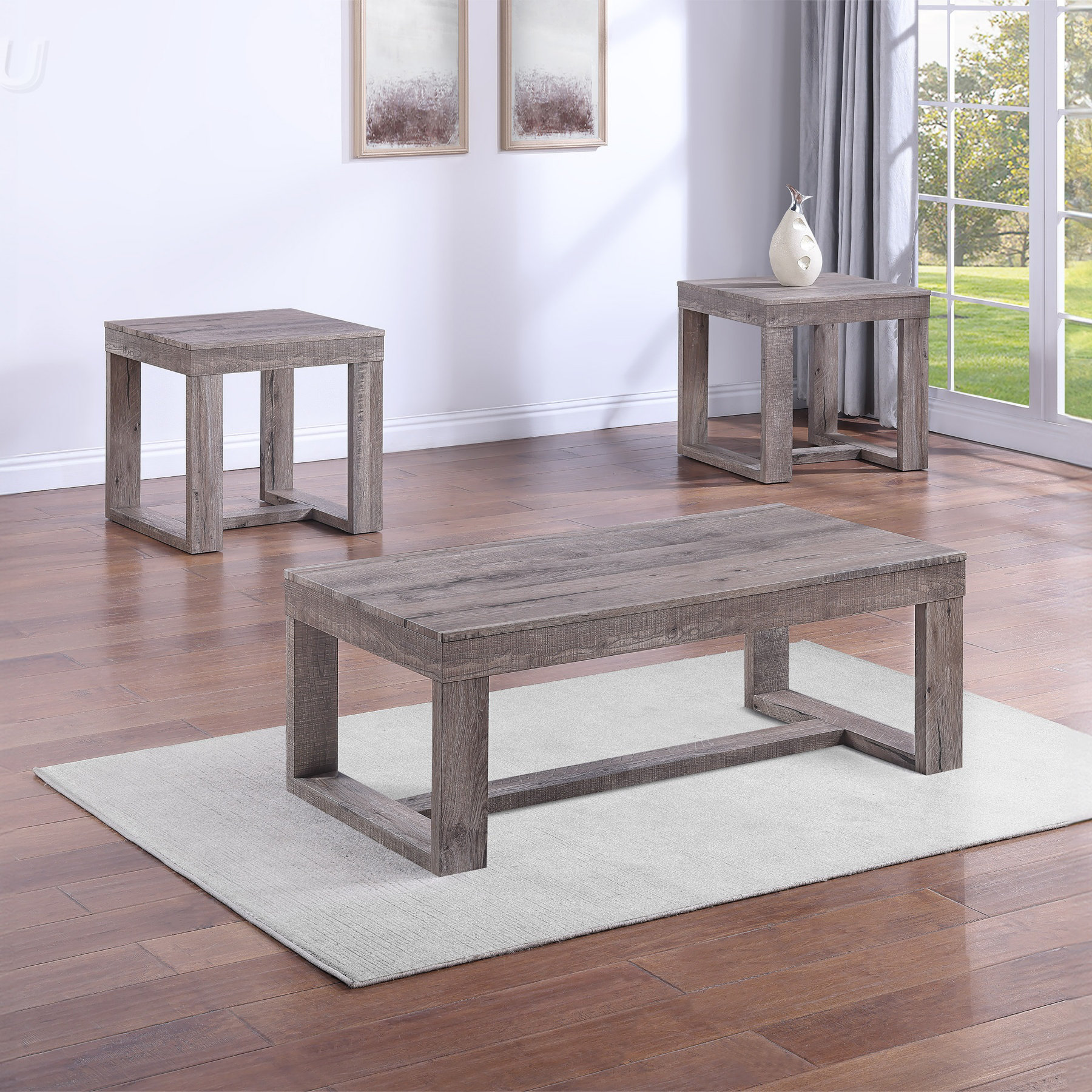 Gracie Oaks Contemporary End Table With Rustic Brown Gray Tan Finish ...