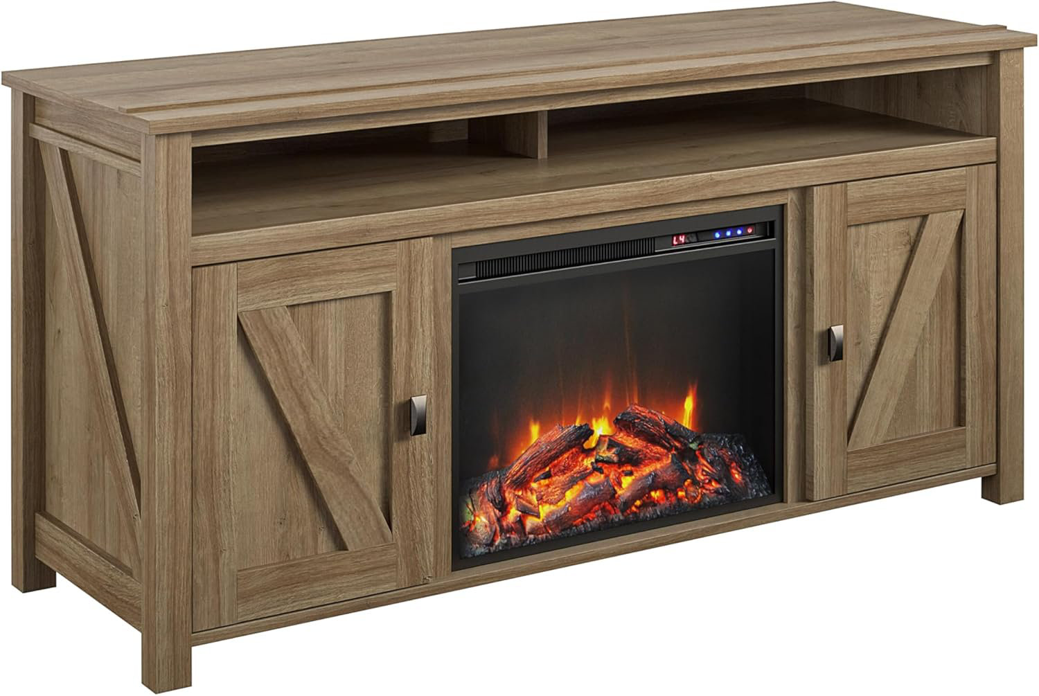 Gracie Oaks 60" Natural Wood Electric Fireplace Tv Console With Storage ...