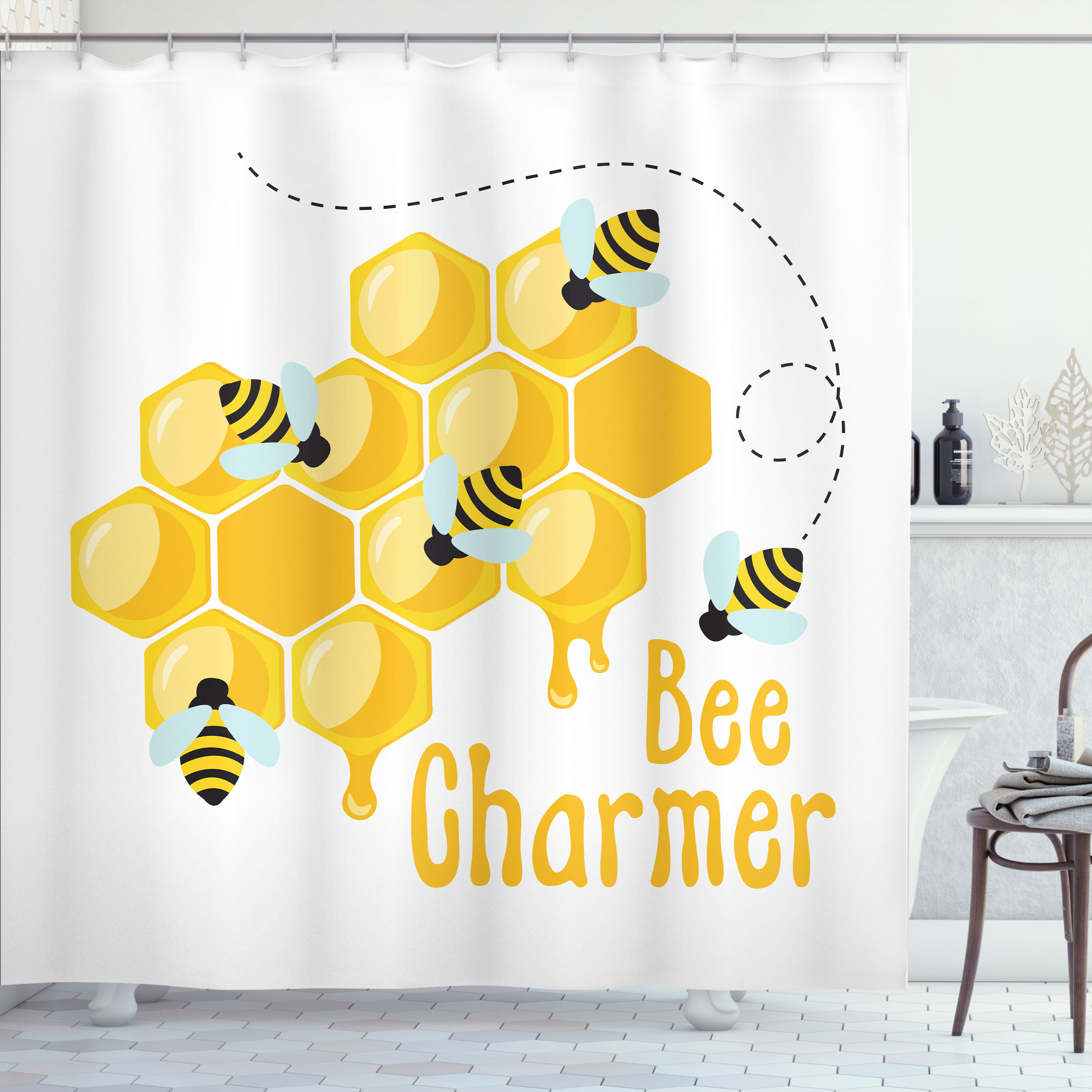 East Urban Home Honey Bee Shower Curtain Bee Charmer Lettering Orange ...